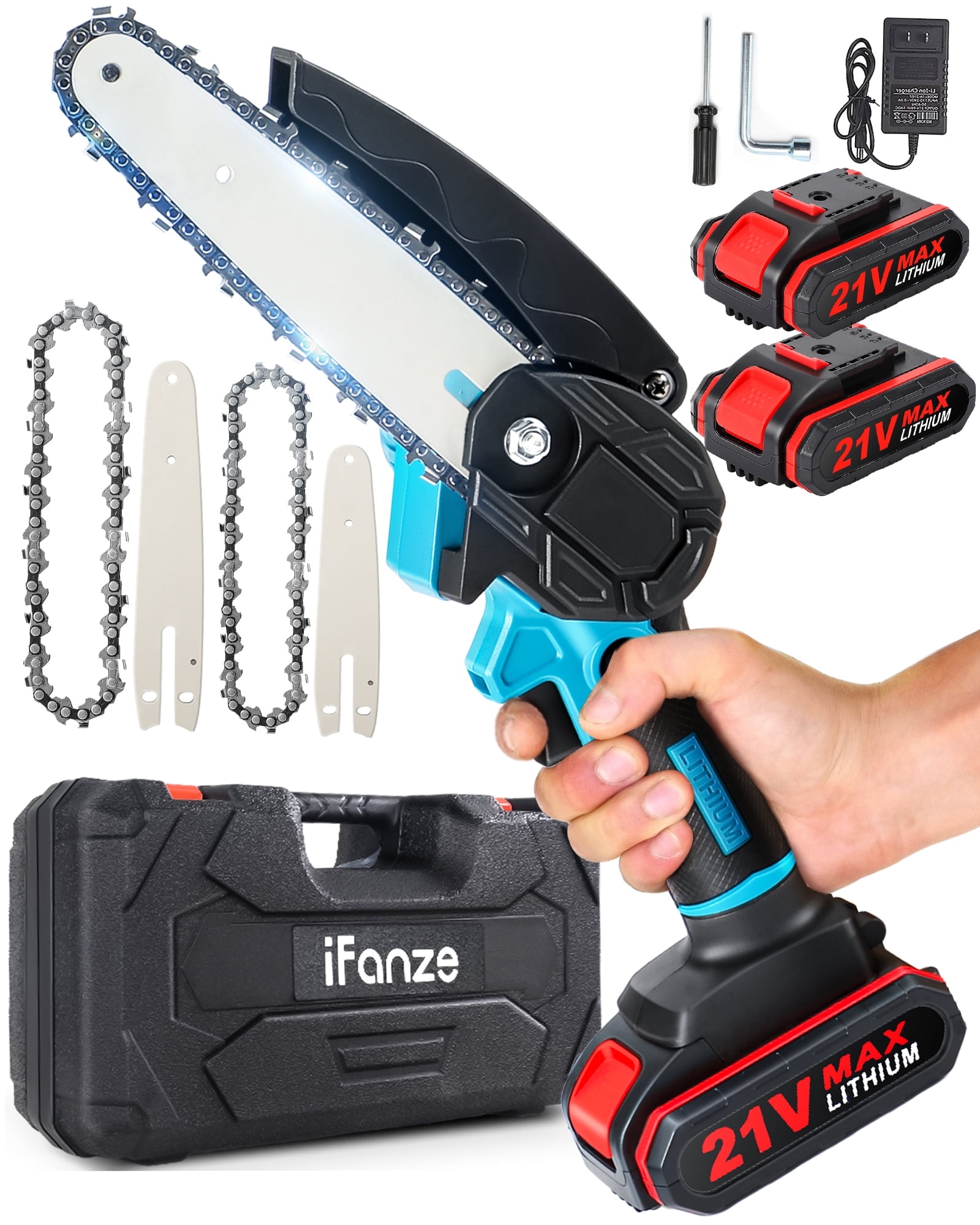 iFanze 6 inch & 4 inch Mini Chainsaw, 2-in-1 Cordless Power Chainsaws ...
