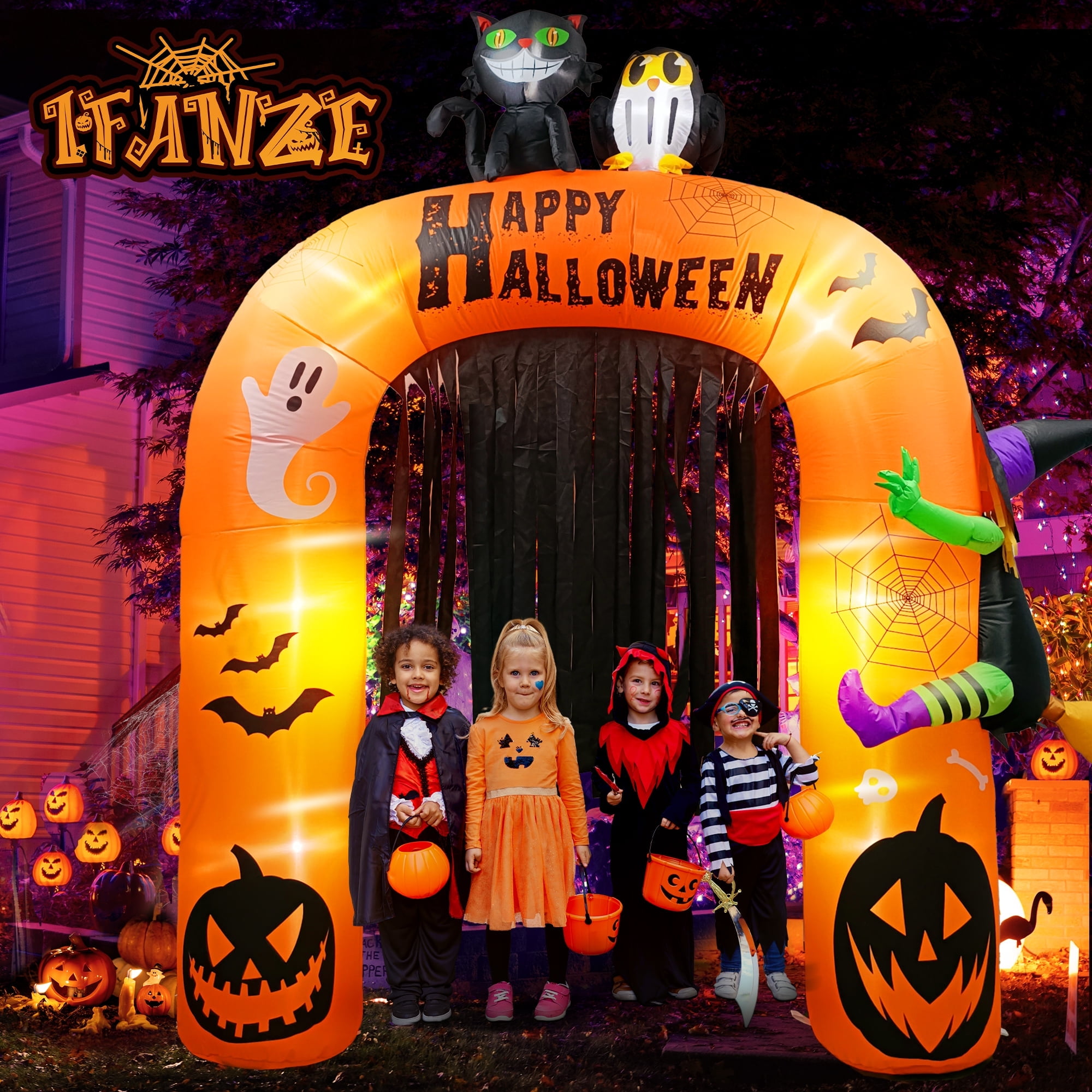 iFanze 7.8 ft Tall Halloween Inflatable Pumpkin Archway with LED Lights ...