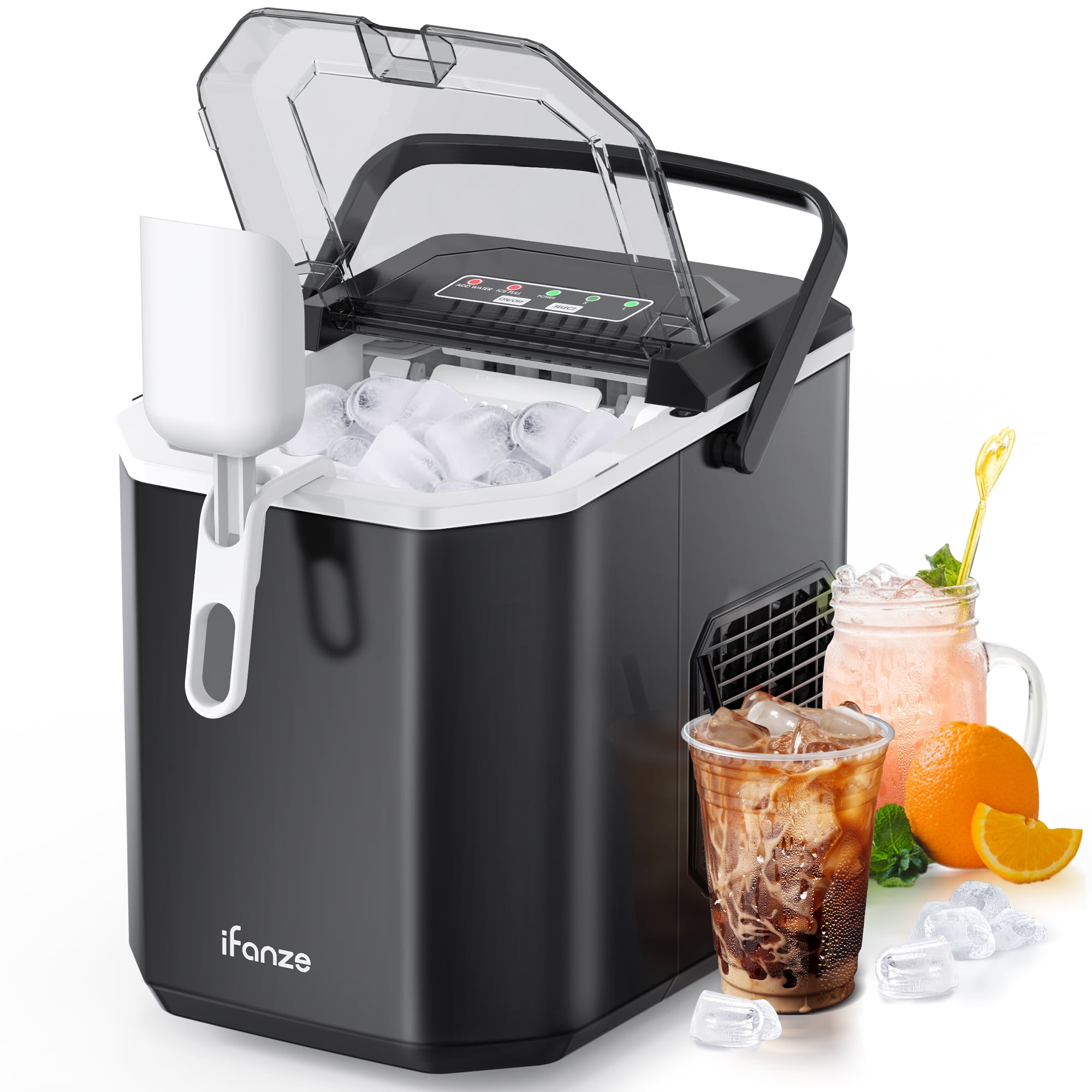 iFanze Ice Maker Countertop, 2 Sizes 9 Bullet Ice Cubes in 6 Mins ...