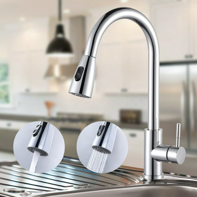 iFanze Kitchen Faucets, Brushed Nickel Kitchen Faucet with Pull Down ...