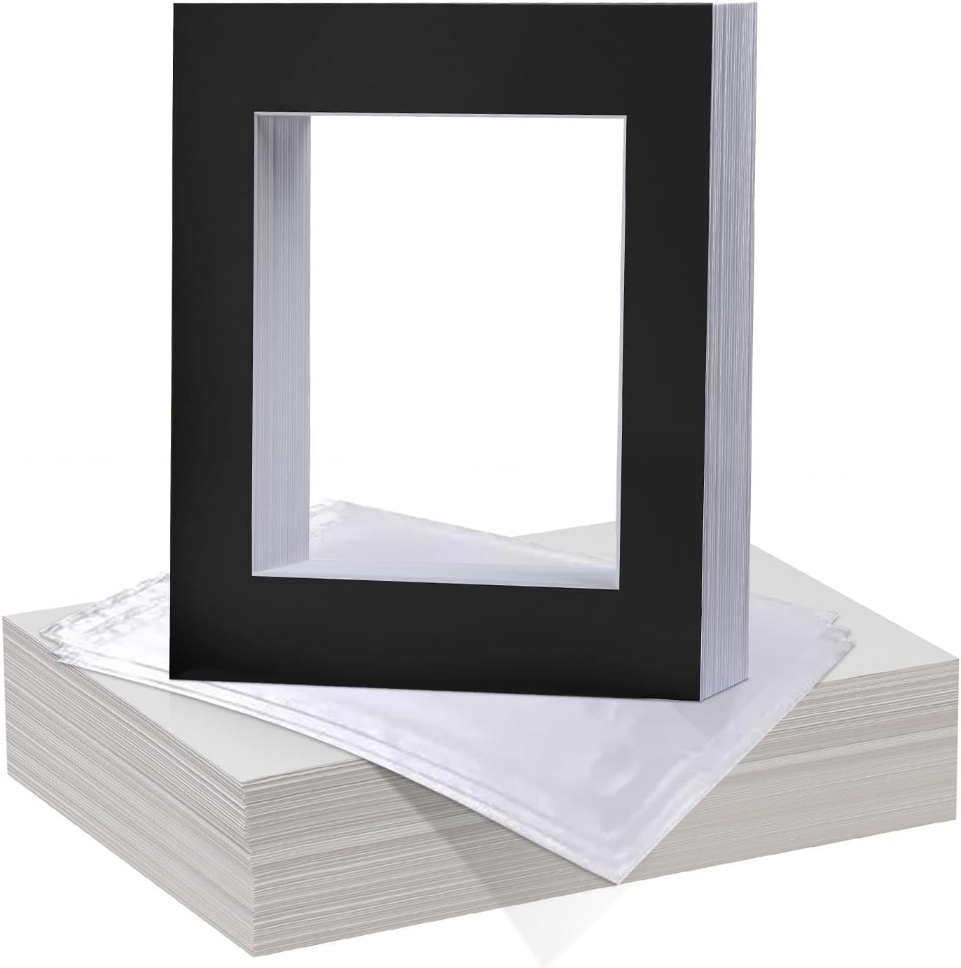 iFrame 8" x 10" Pre-Cut Black Mats with Light Cream Bevel-Cut + Backing ...