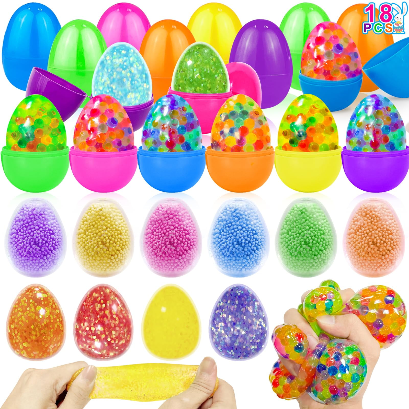 iGeeKid 18 Pack Prefilled Easter Eggs with Stress Balls Fidget Toys ...