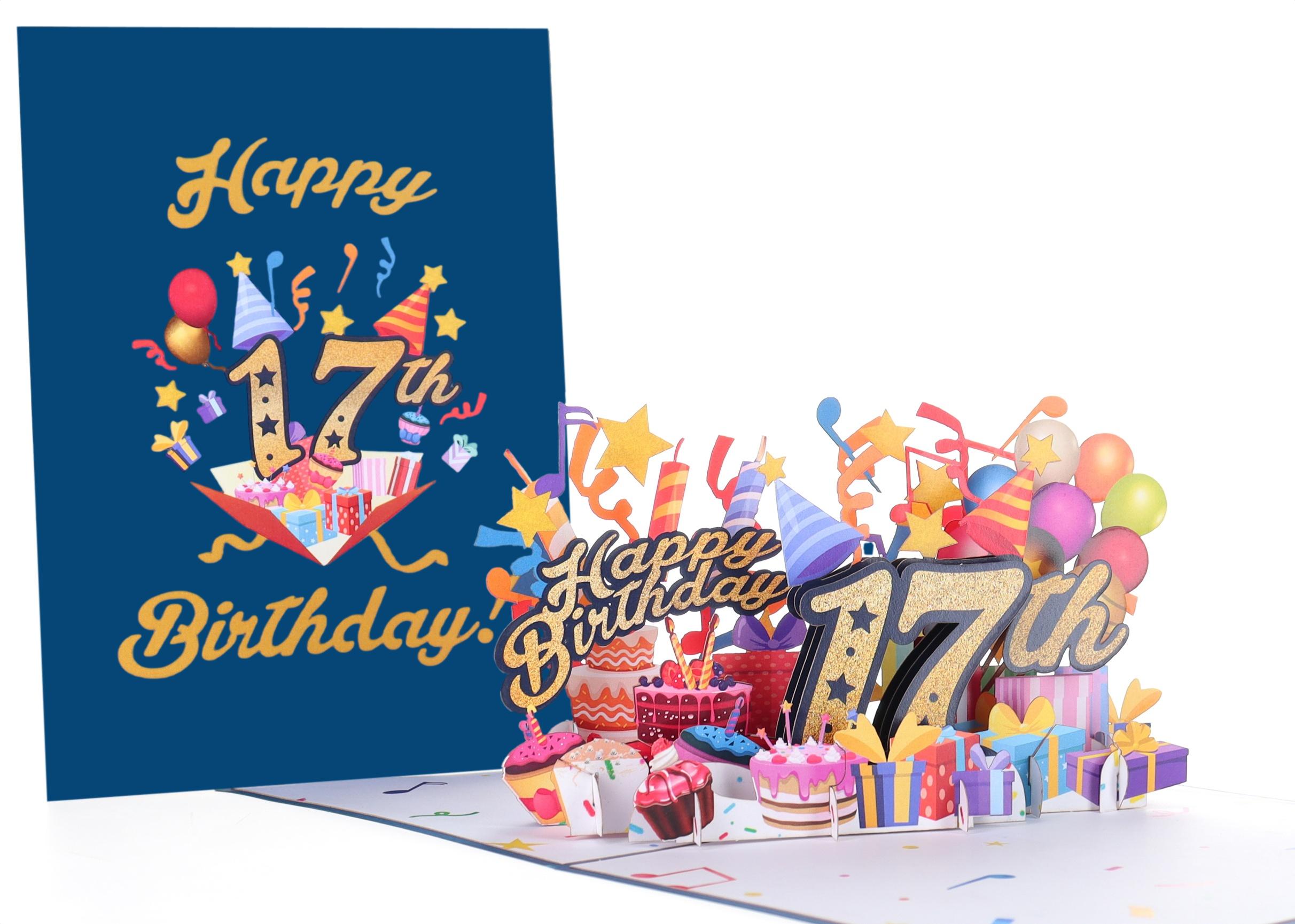 iGifts and Cards Happy 17th Blue Birthday 3D Pop up Greeting Card ...