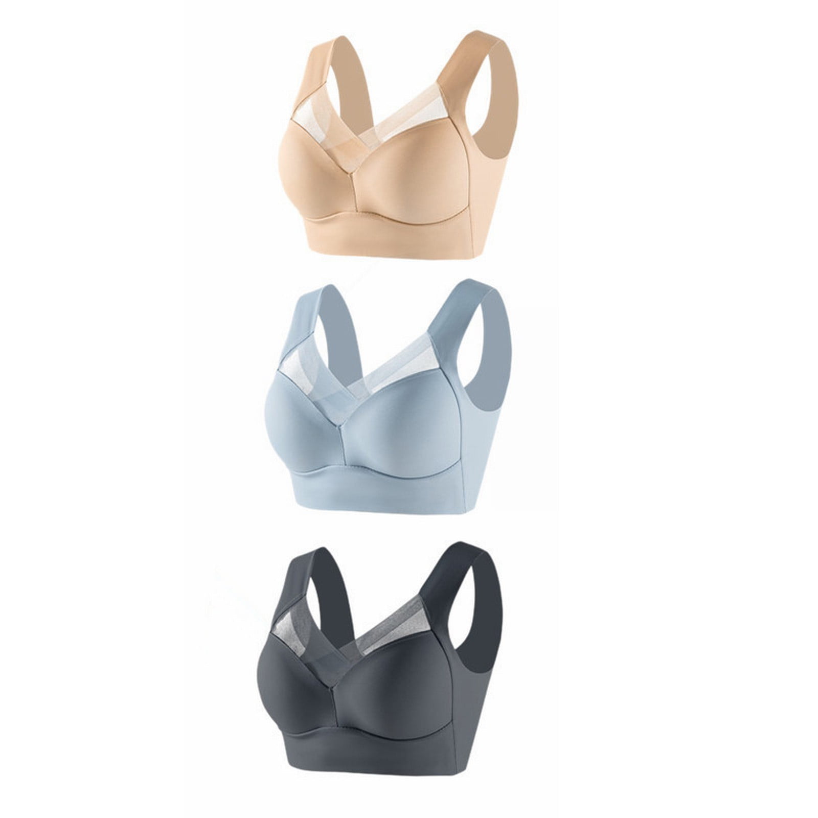 iHPH7 2 Pack Womens Seamless Bra Wirefree Padded Bralette Mesh Trim V ...