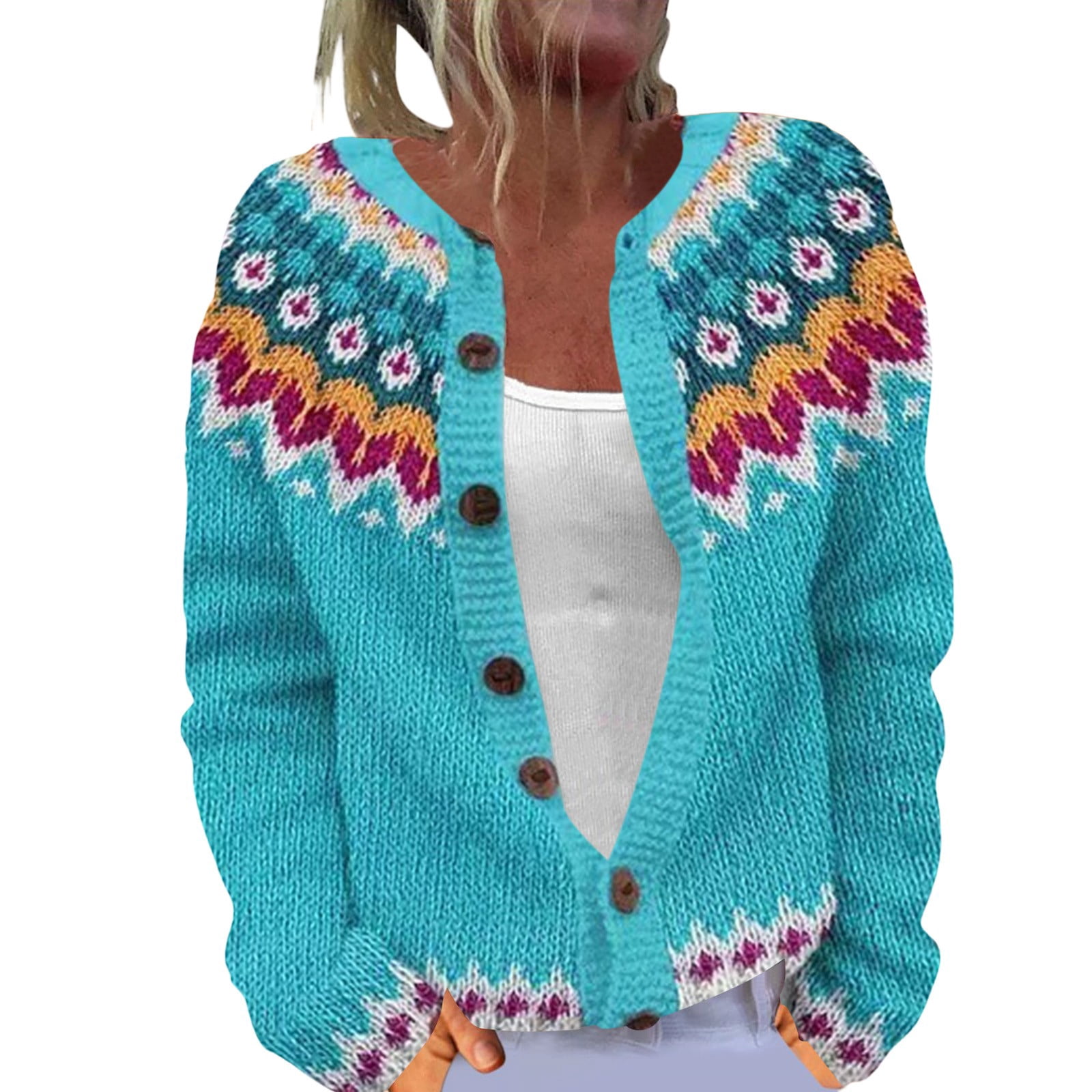 iHPH7 Fair Isle Sweater Women Button Up Sweaters for Women Loose ...