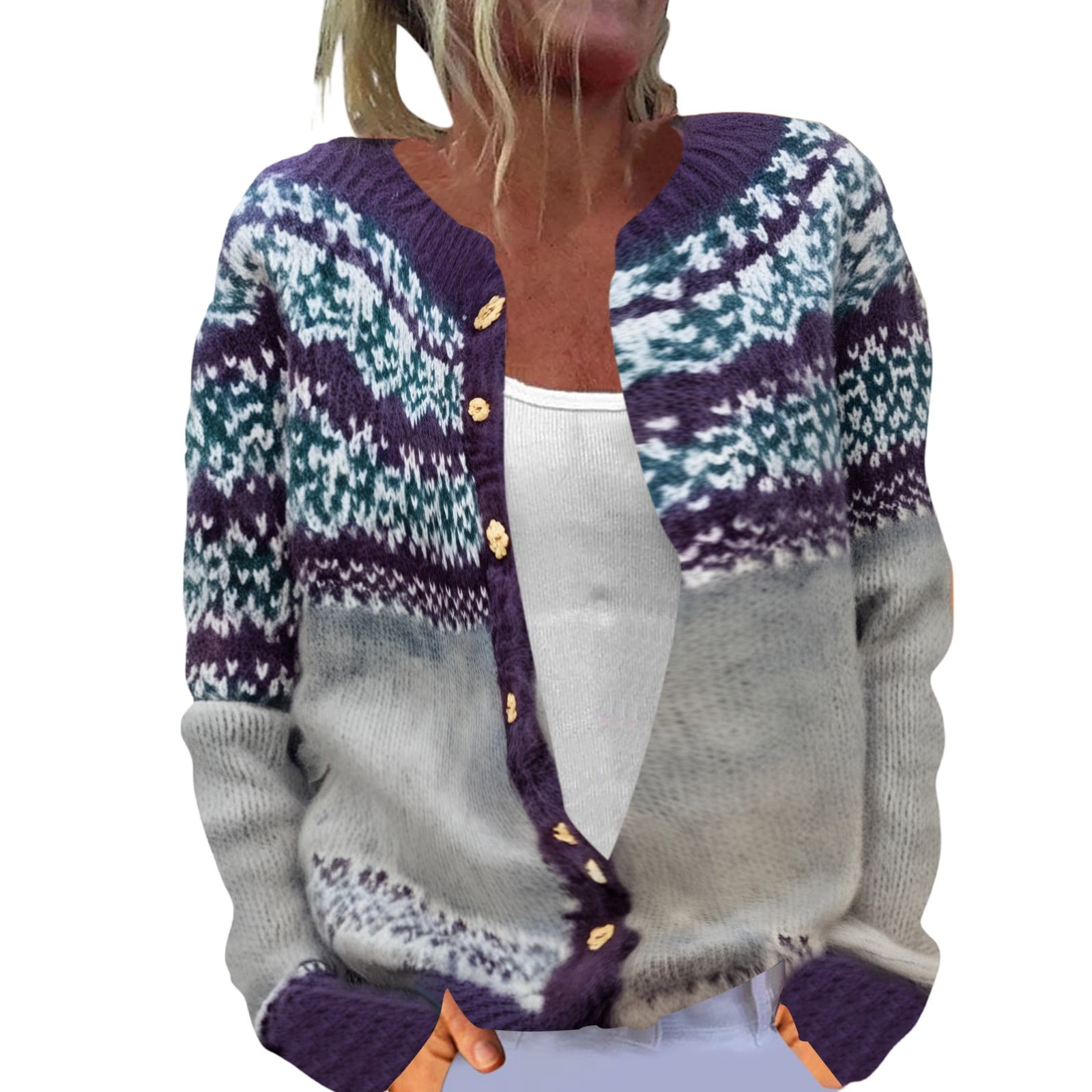 iHPH7 Fair Isle Sweater Women Button Up Sweaters for Women Sweater ...
