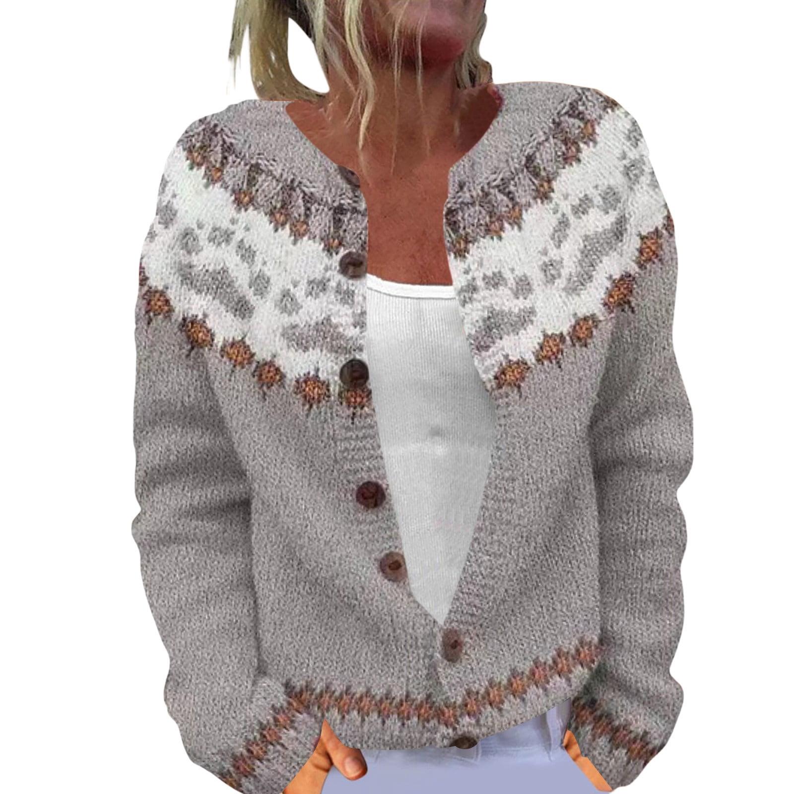 iHPH7 Fair Isle Sweater Women Fall Sweaters for Women Fisherman Sweater ...