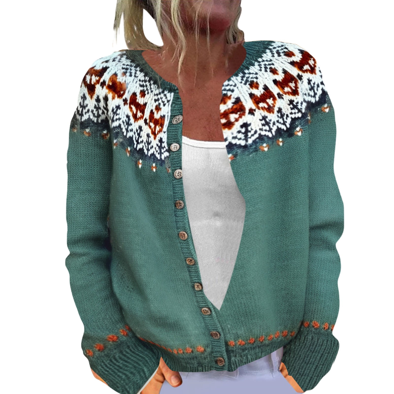 iHPH7 Fair Isle Sweater Women Soft Cardigans for Women Button Up ...