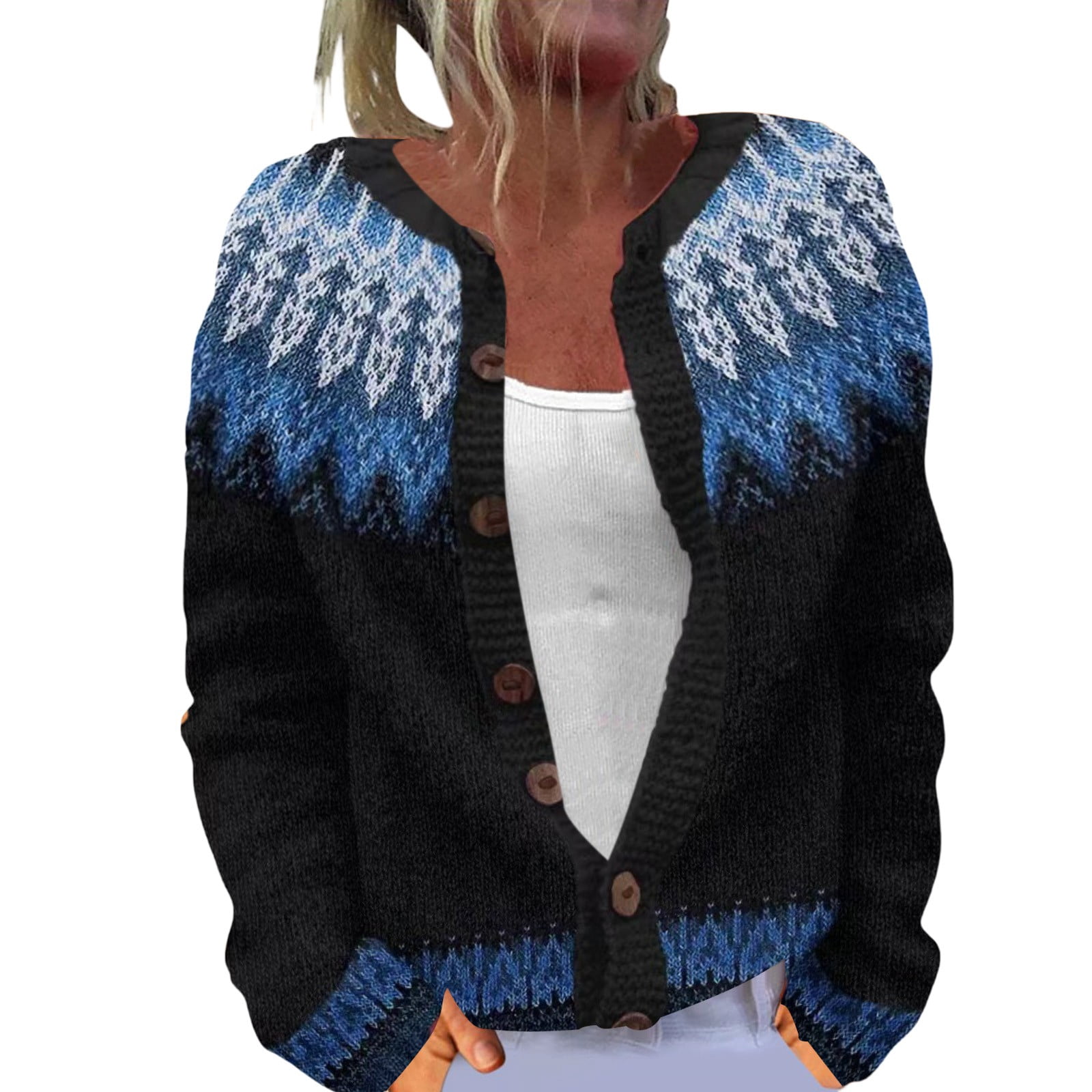 iHPH7 Fair Isle Sweater Women Sweater Jacket for Women's Outerwear ...