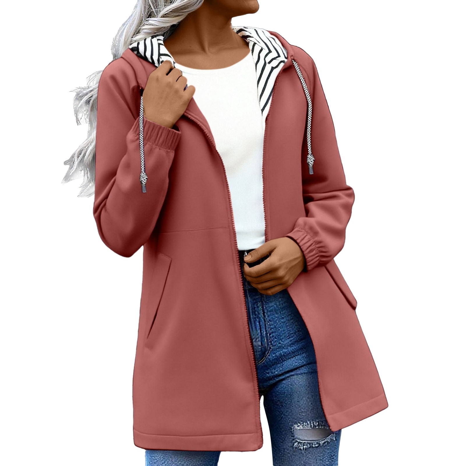 iHPH7 Waterproof Trench Coat Women Fall Fashion Zip Up Jacket Workout ...