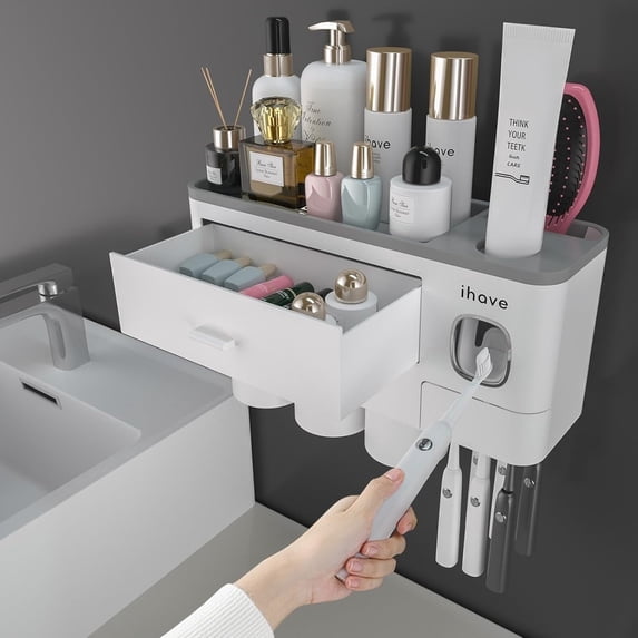 iHave Toothbrush Holder Bathroom Organizer, Wall Mounted with 3 Cups ...