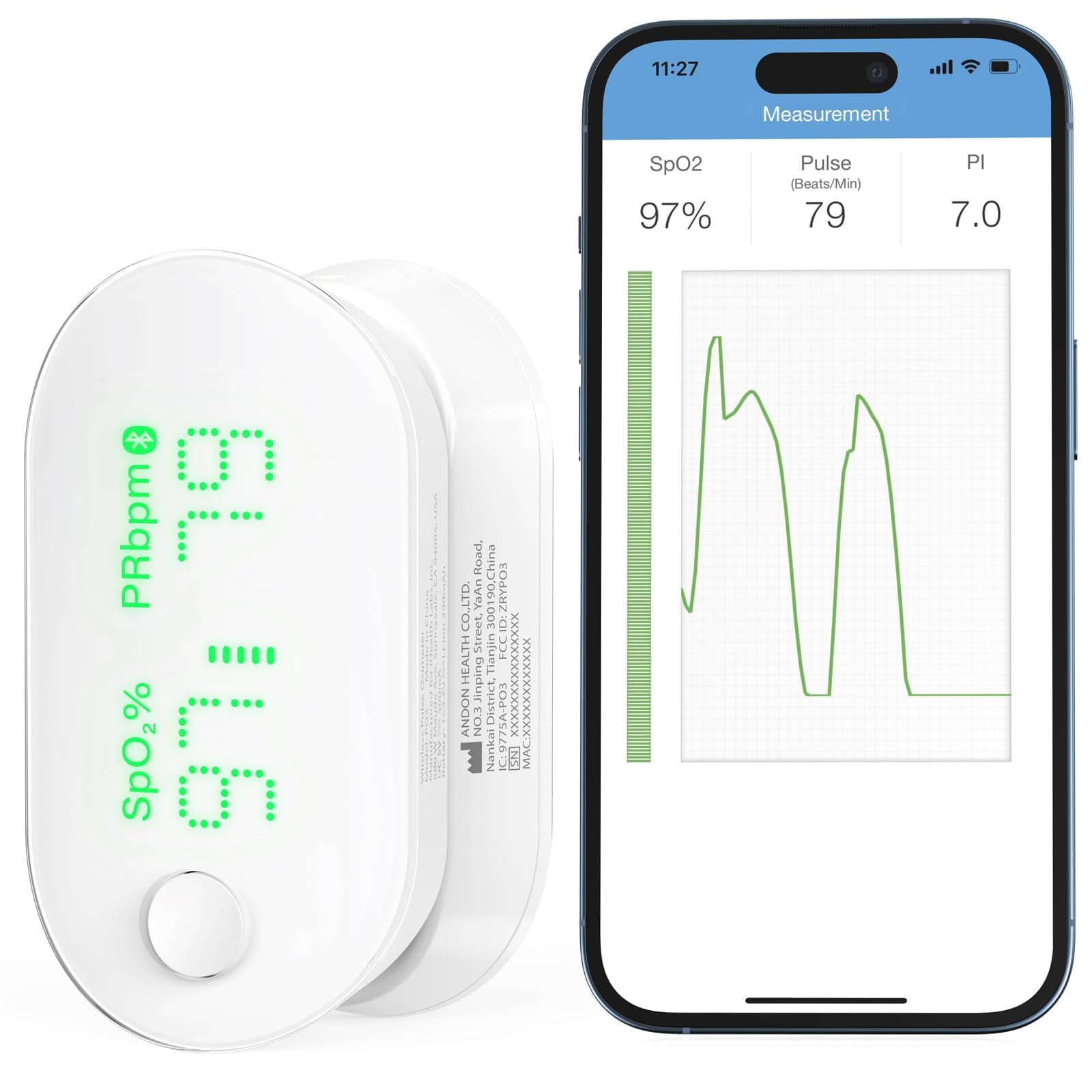 i-Health Air Pulse Oximeter, SpO2 and Pulse Rate Monitor, Rechargeable ...