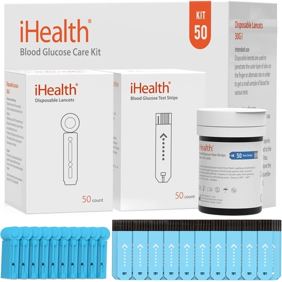 iHealth Blood Glucose Test Strips 50 Count, Lancets for Diabetes ...