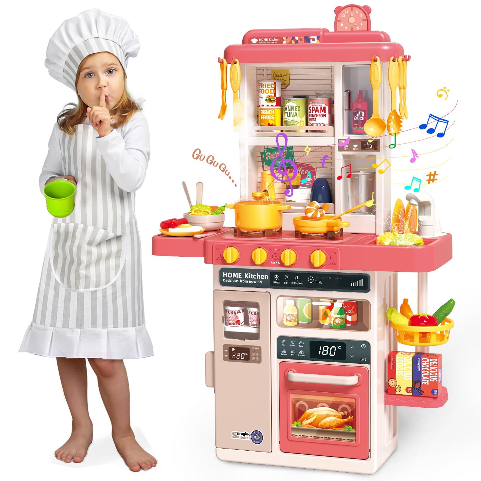 iHoimeo Kids Play Kitchen Playset, Toy Kitchen for Toddlers,Kitchen Set ...