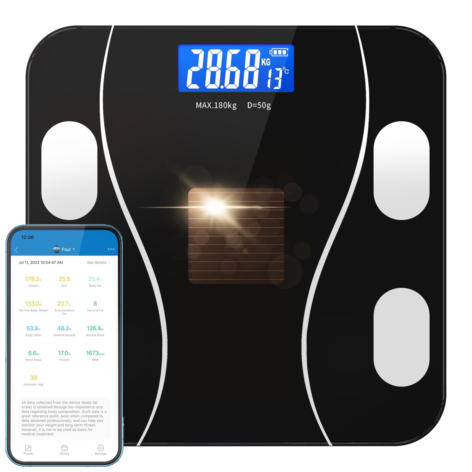 iHoimeo Solar Powered Scale for Body Weight,Body Fat Scale,Bathroom ...