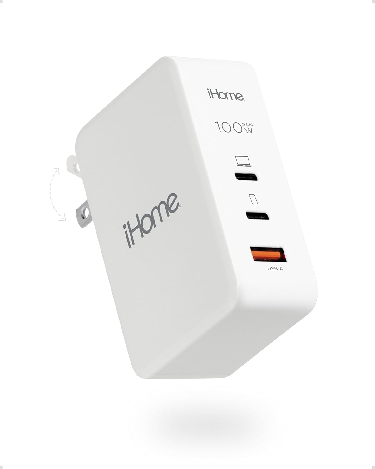 iHome 100W GaN Wall Charger, 3-Port USB-C PD & USB-A, Fast Charging ...