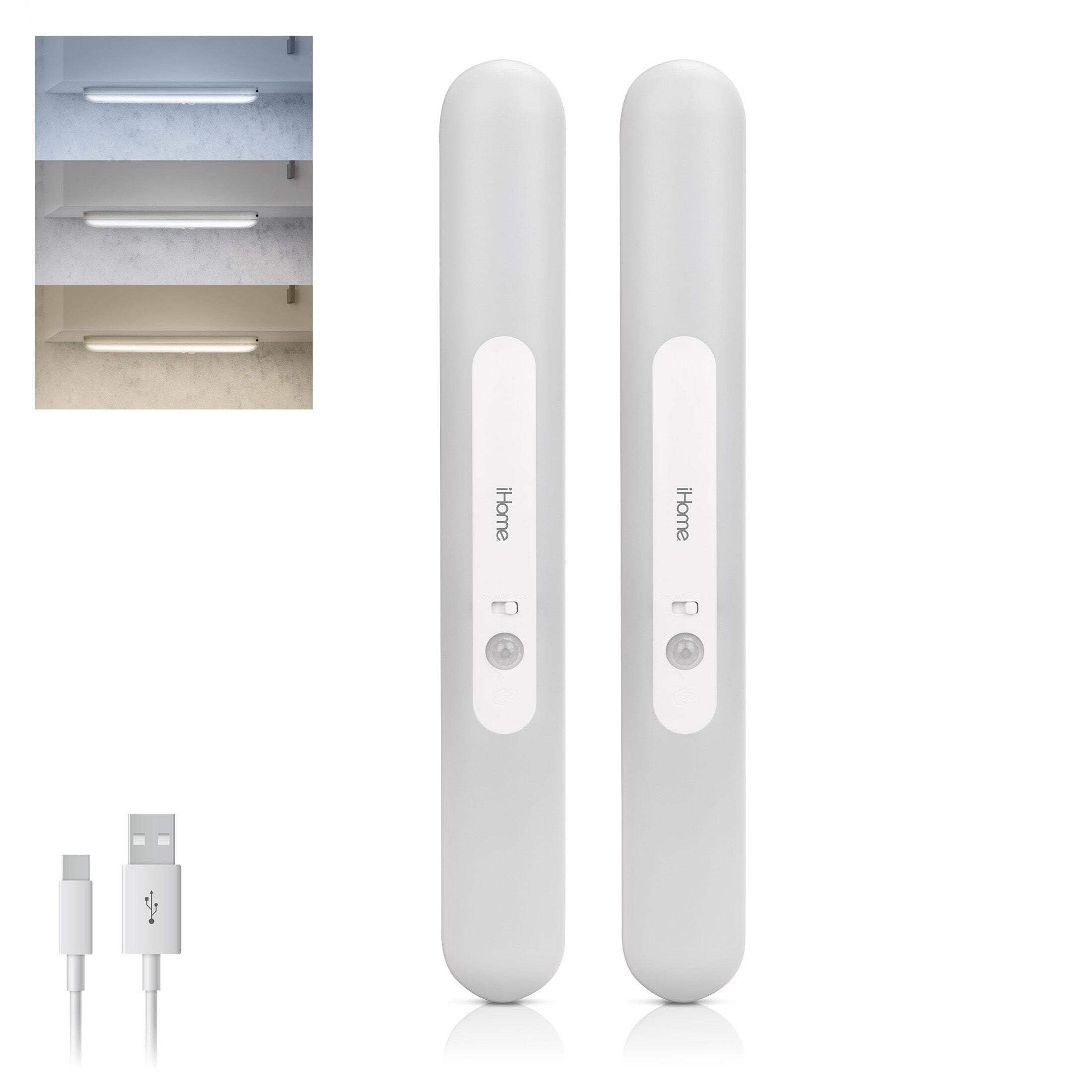 iHome 2-Pack Rechargeable LED Light Bars, Motion Sensor, Dimmable, Auto ...