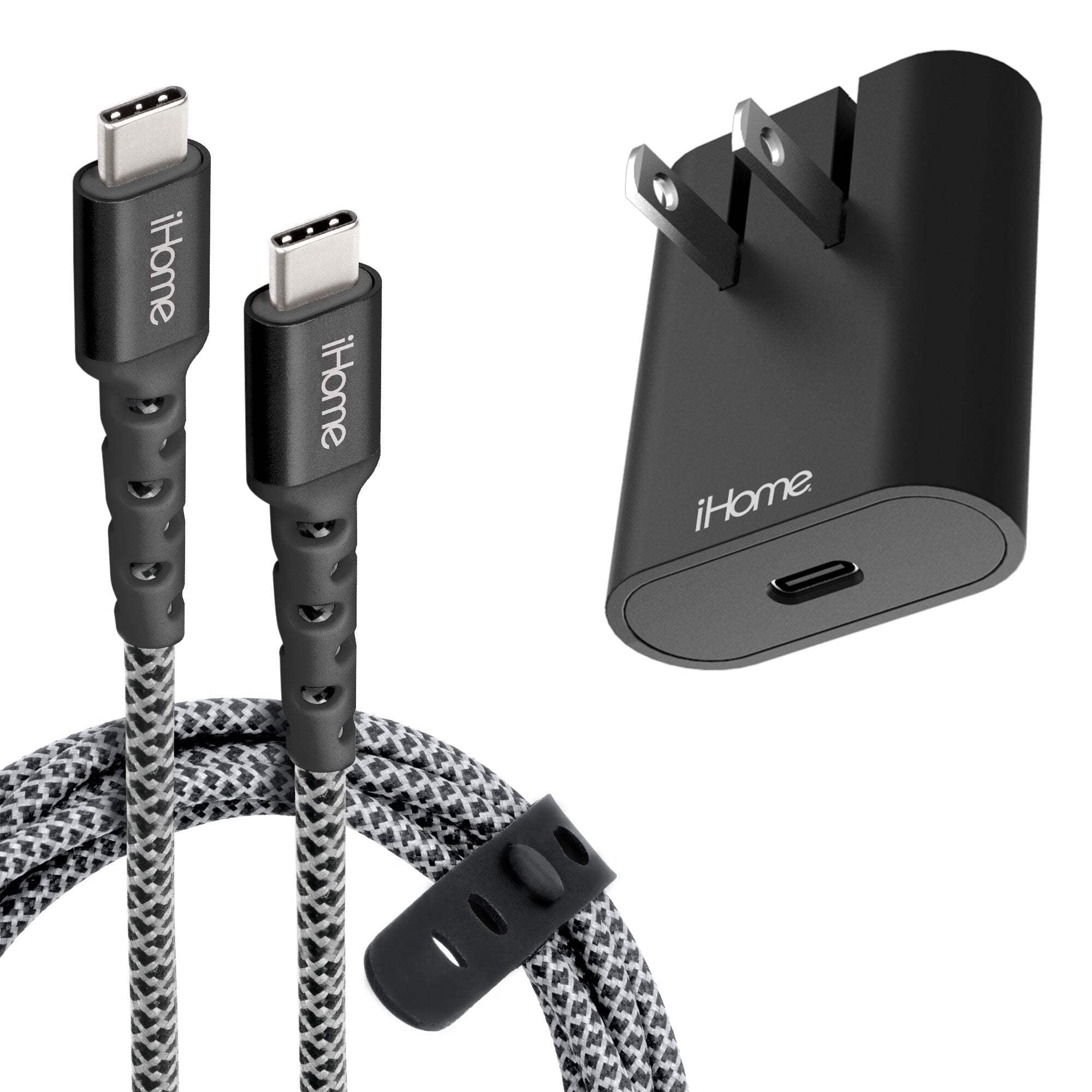 iHome 20W USB-C Charger Brick, Fast Charging Block with 6FT Braided ...