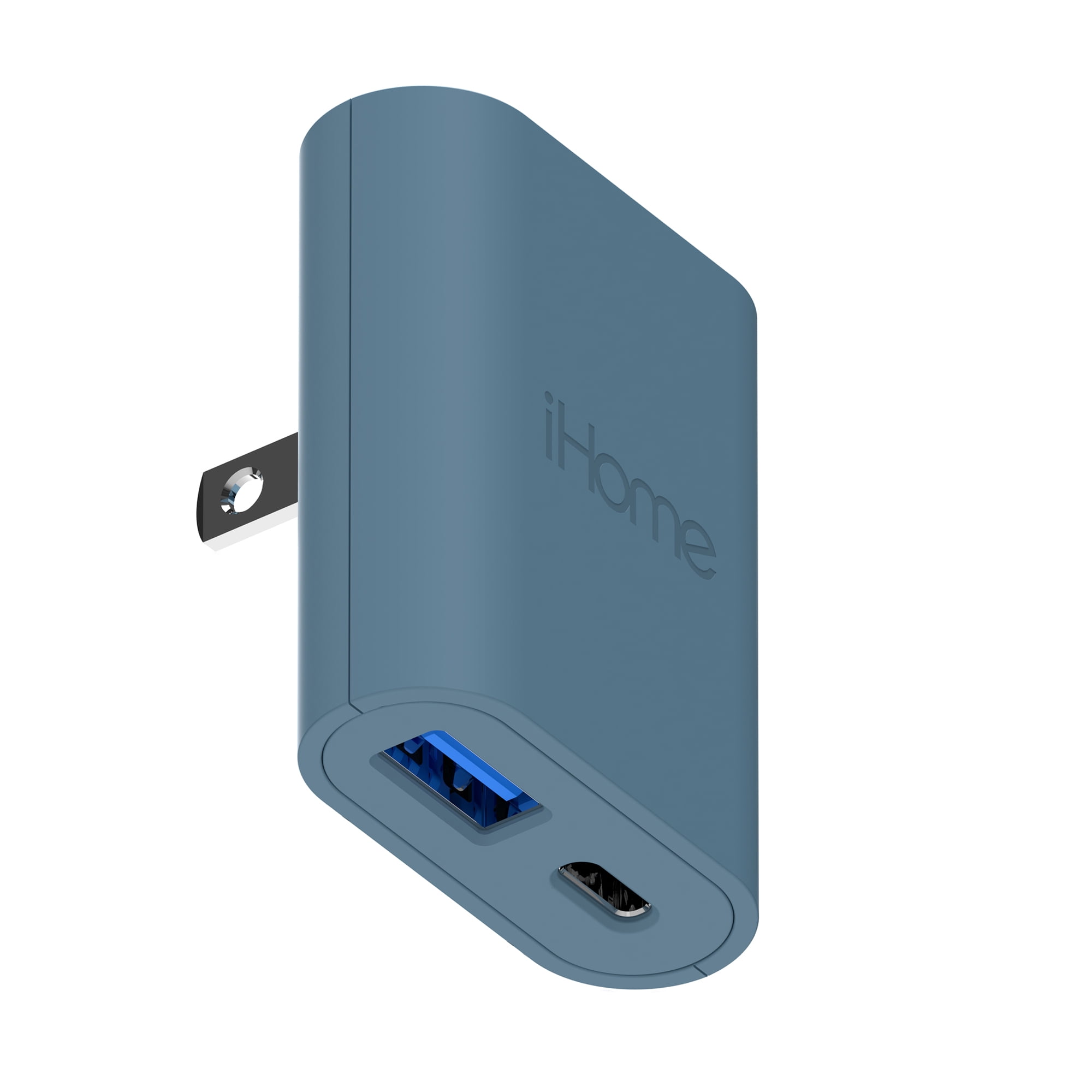 iHome AC Pro 30W Dual Port Wall Charger (1 USB-C, 1 USB-A), Dark Blue ...