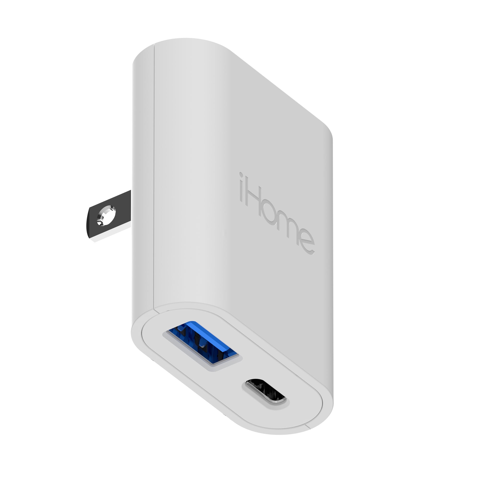 iHome AC Pro 30W Dual Port Wall Charger (1 USB-C, 1 USB-A), White ...