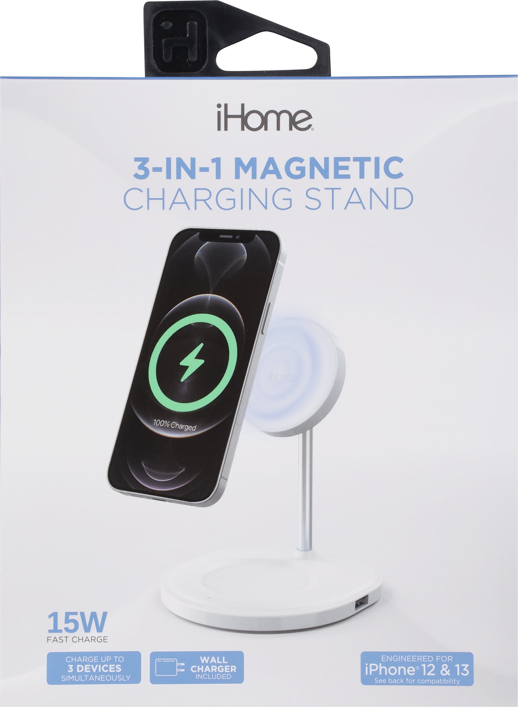 iHome 3-in-1 Charging Stand, 15W Fast Wireless Charger for Multiple ...