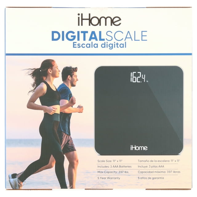 iHome Digital Battery Powered Bathroom Scale 397 lbs, Black - Walmart.com
