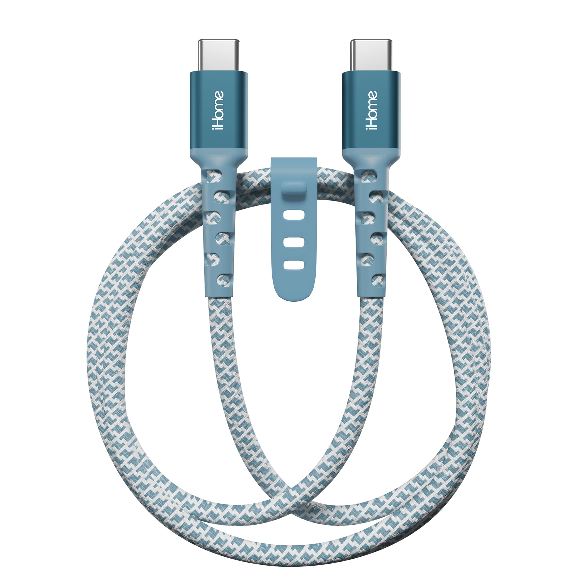 iHome 6' USB-C to USB-C Cable, Nylon Braided with Cable Wrap, Blue ...