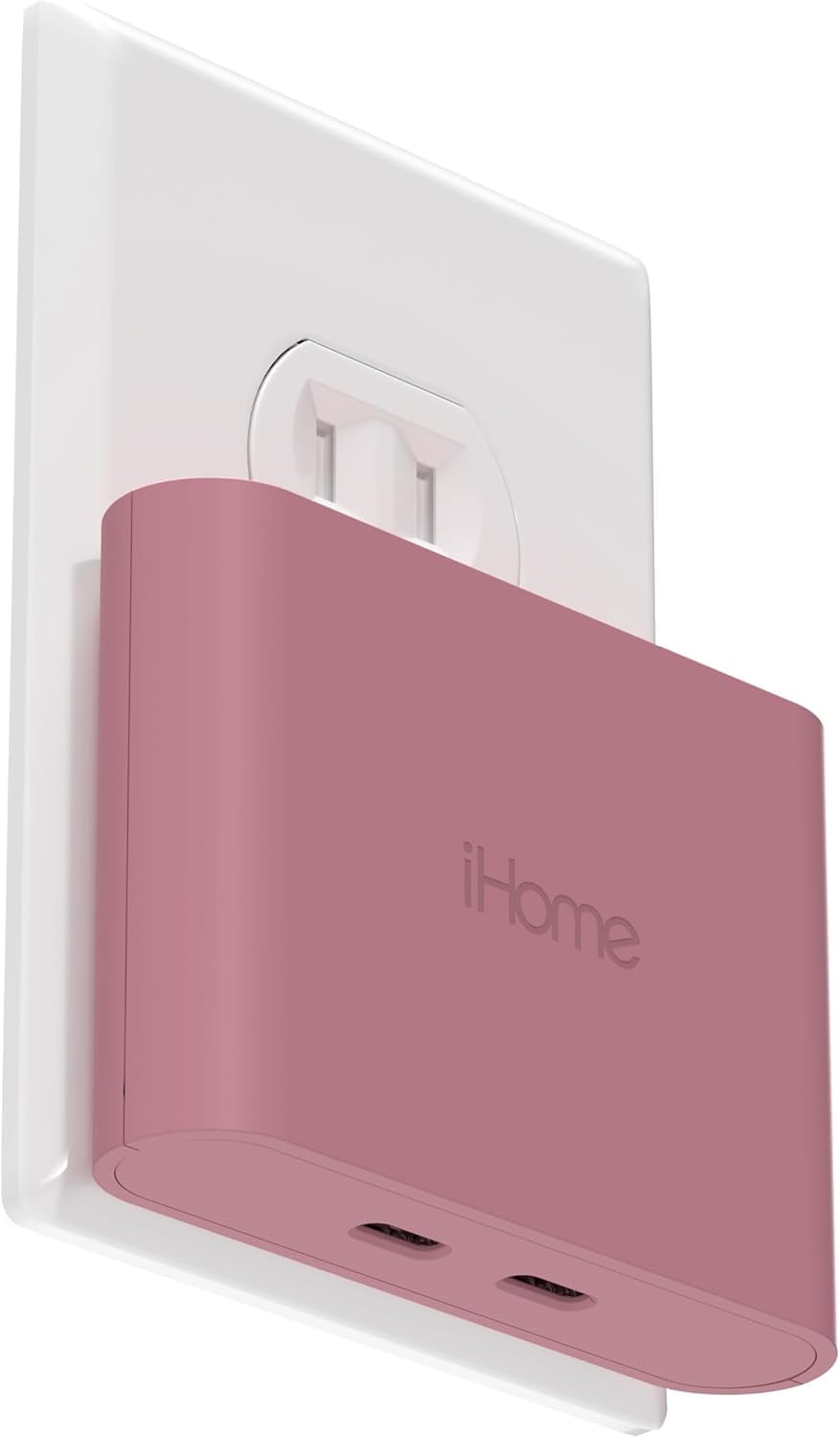 iHome AC Pro 40W USB-C Charger, 2-Port Flat Plug, Fast Charging Wall ...