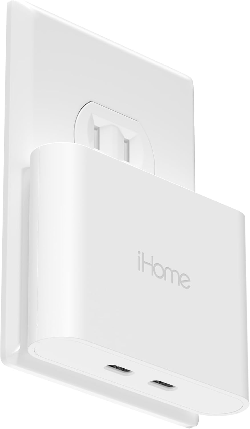 iHome Multiport 40W USB-C Charger, AC Pro 2-Port Flat Block, Dual Fast ...