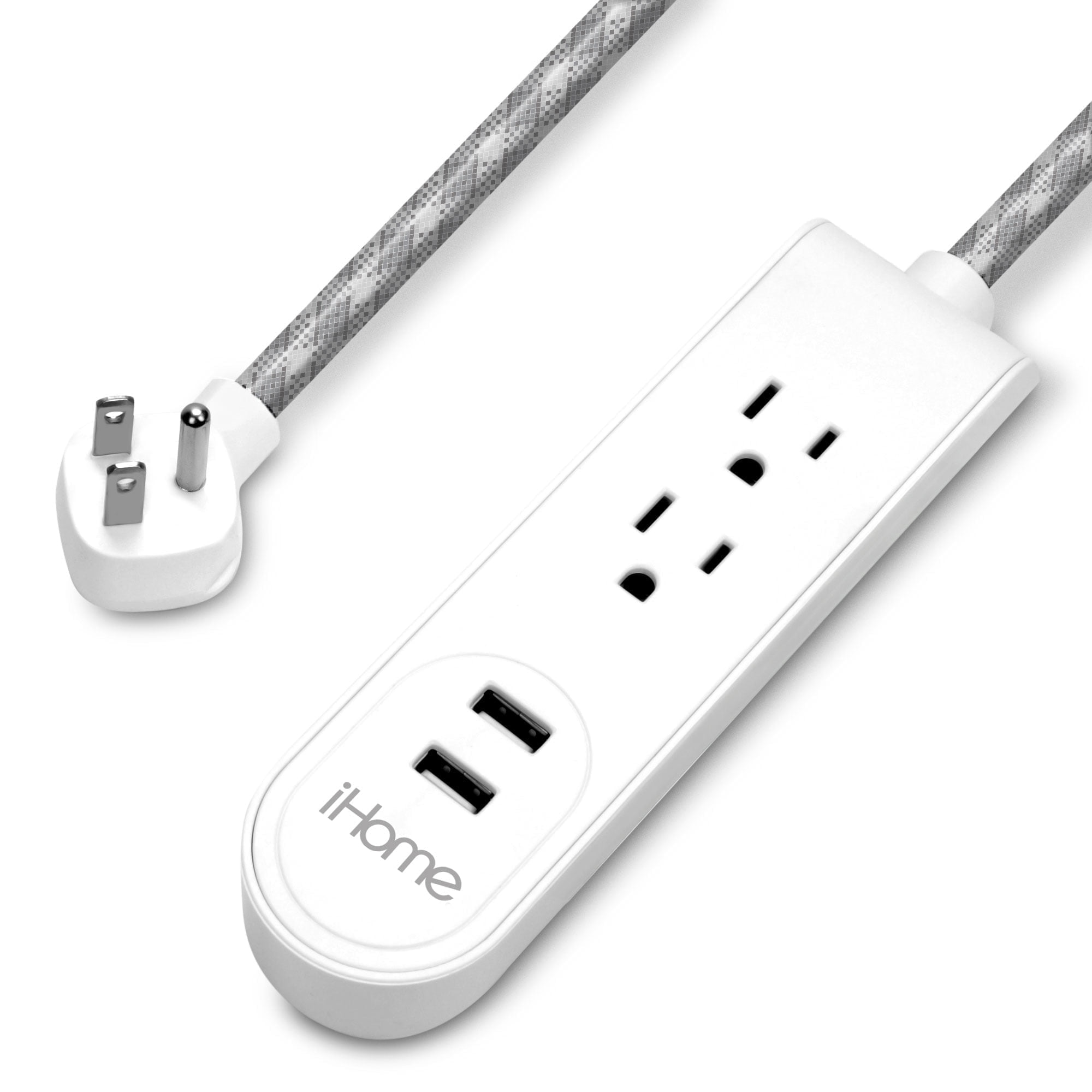 iHome Power Strip with USB Ports, 2 Outlets, 2.1A USB-A Ports, 3FT ...