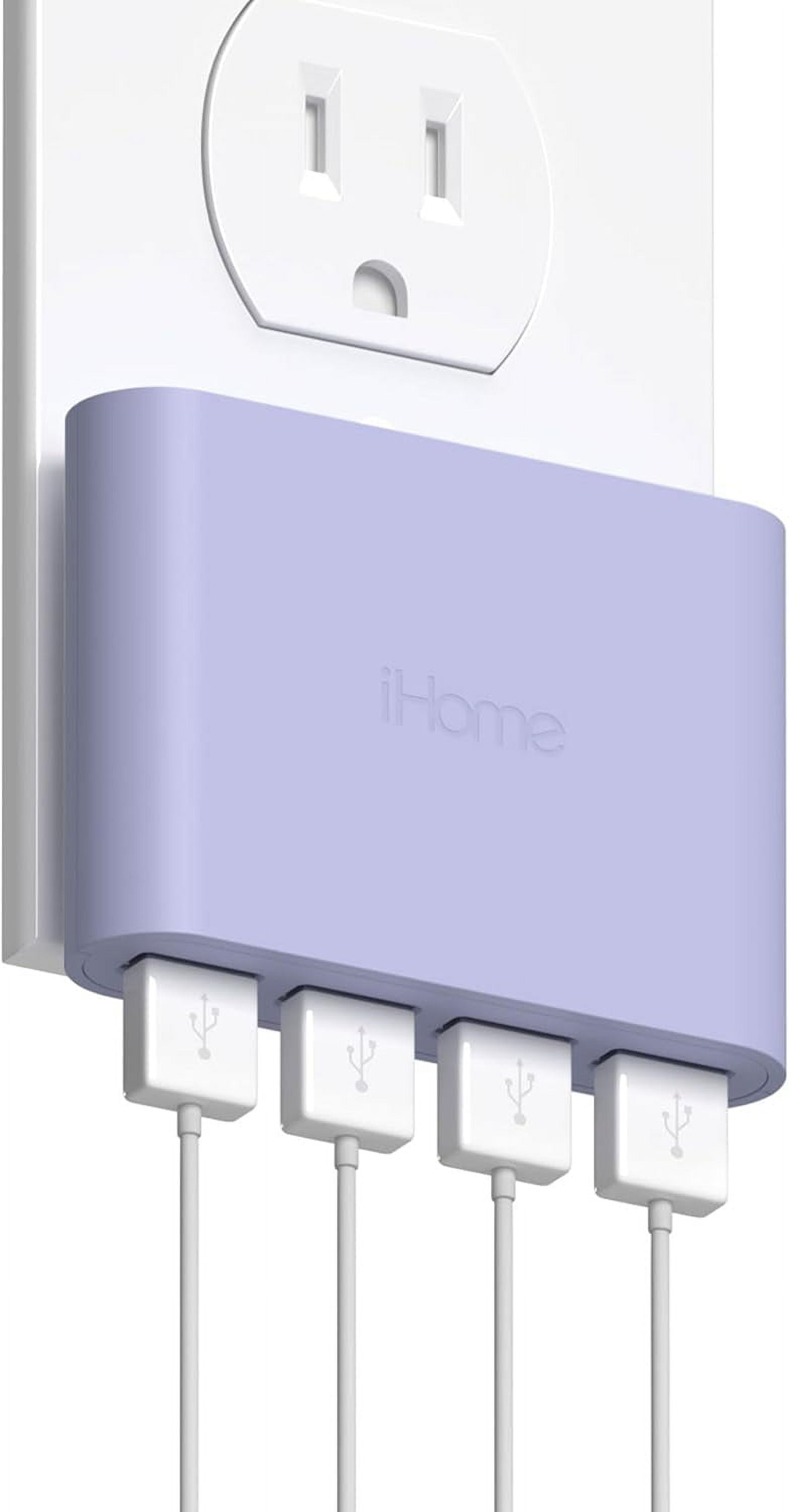 iHome Slim 4-Port USB Wall Charger, AC Pro Flat Plug Adapter, Charging ...