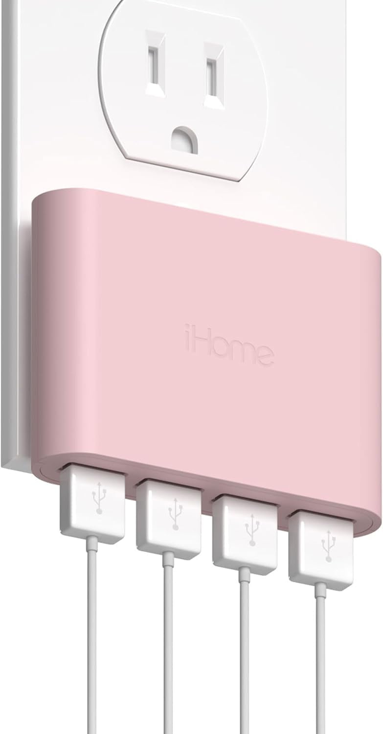 iHome Slim 4-Port USB Wall Charger, AC Pro Flat Plug Adapter, Charging ...