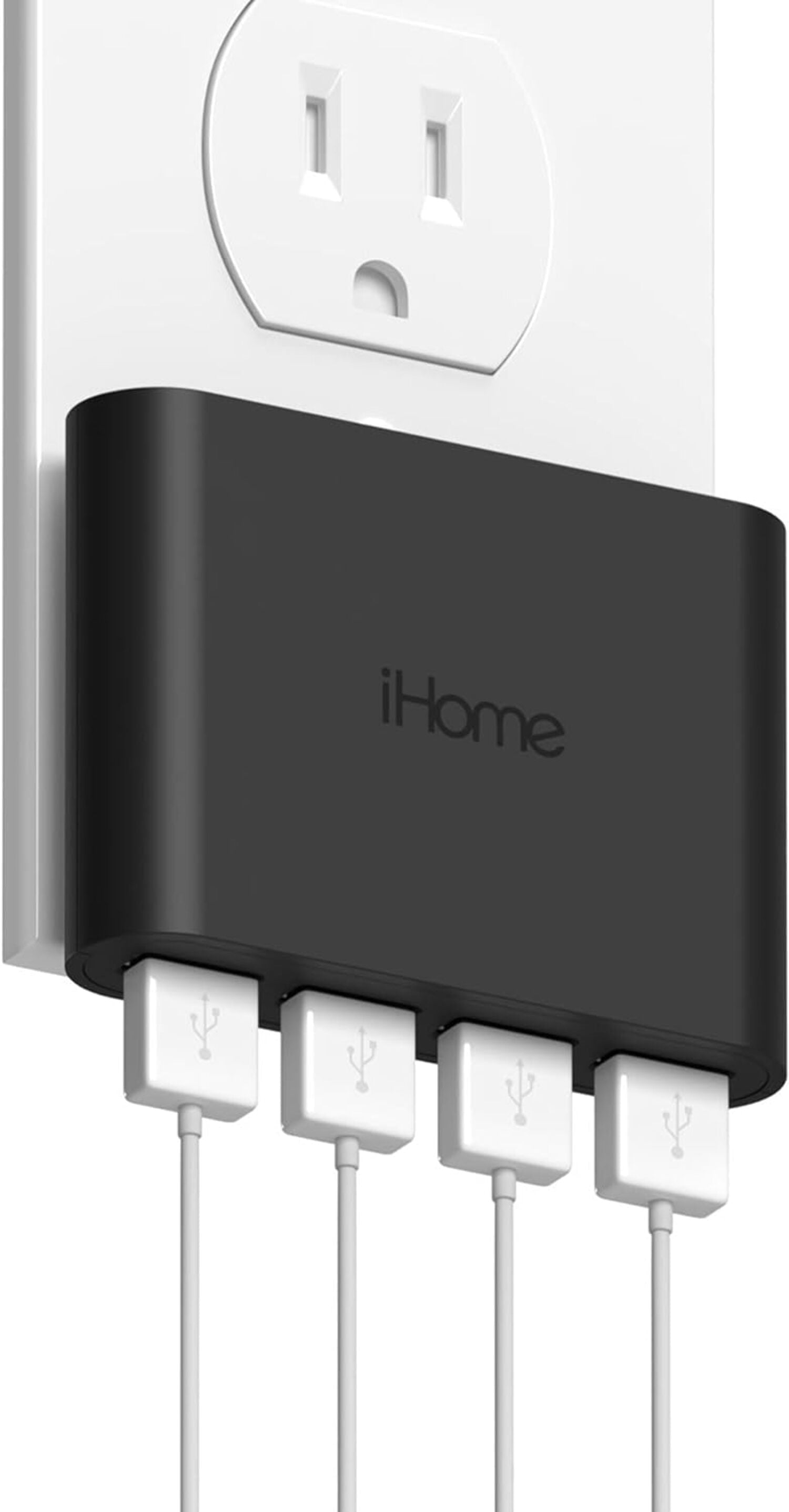 iHome Slim 4-Port USB Wall Charger, AC Pro Multiport Plug Adapter ...