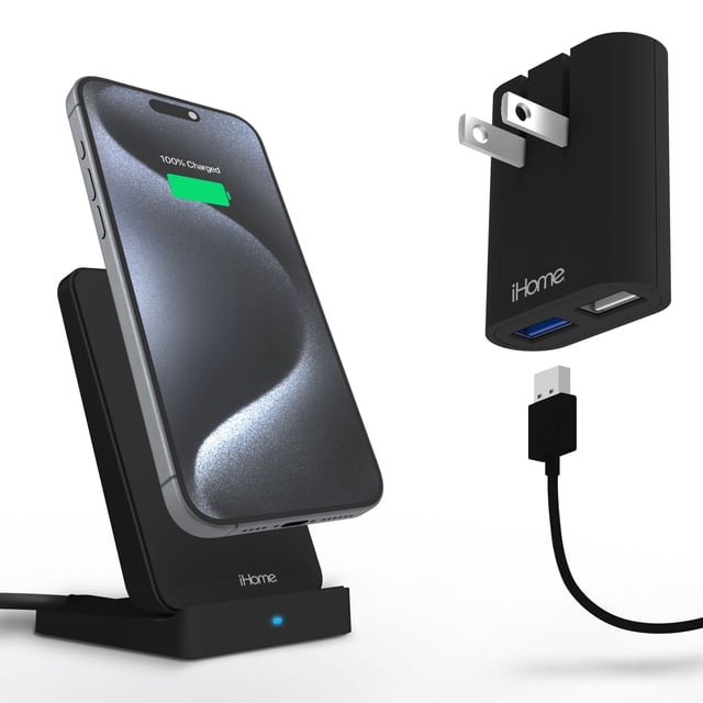 iHome Wireless Charging Stand and Dual Port Flat USB Wall Charger ...