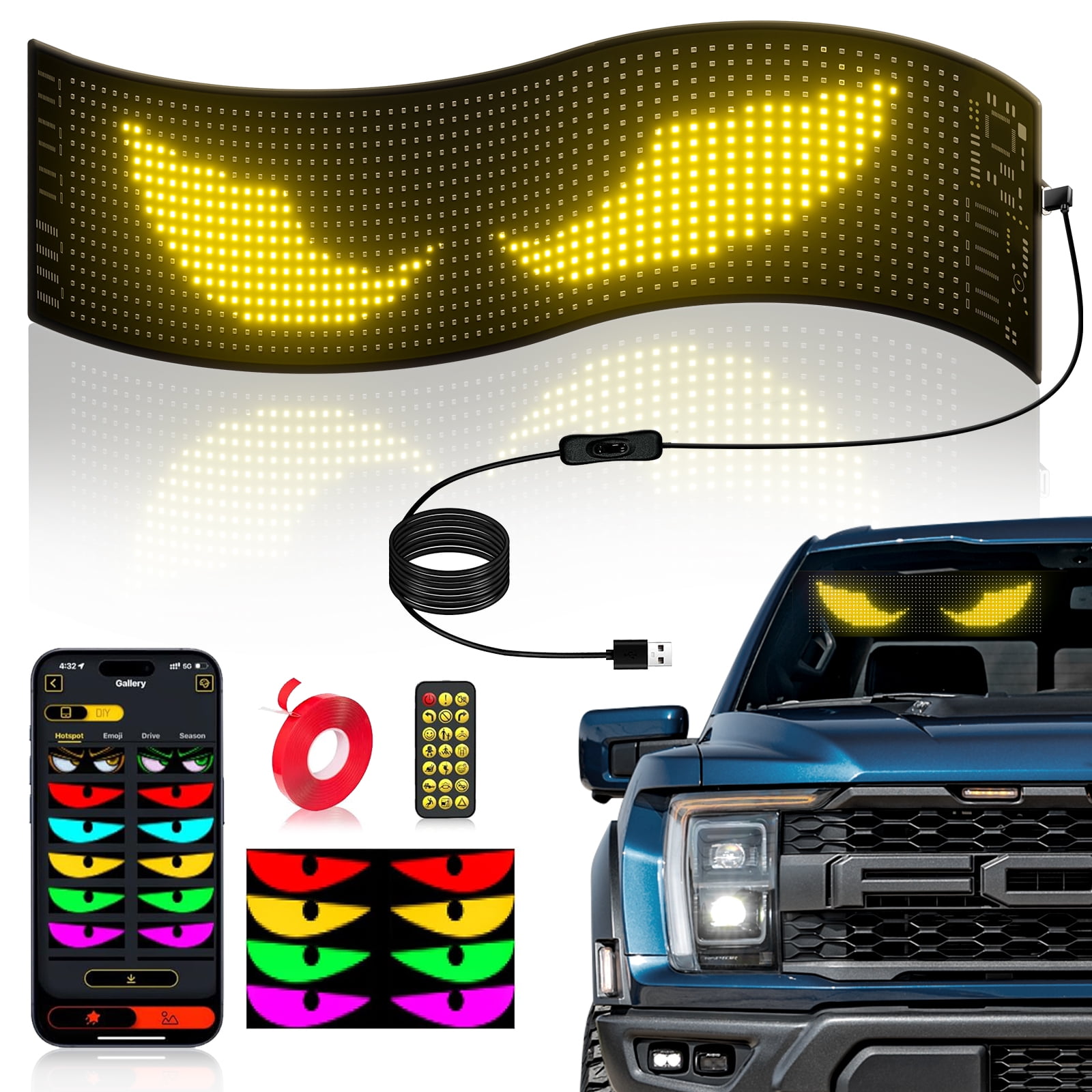 iHorse Racing 70 Inch LED Car Sign, Devil Eyes Light for Windshield ...