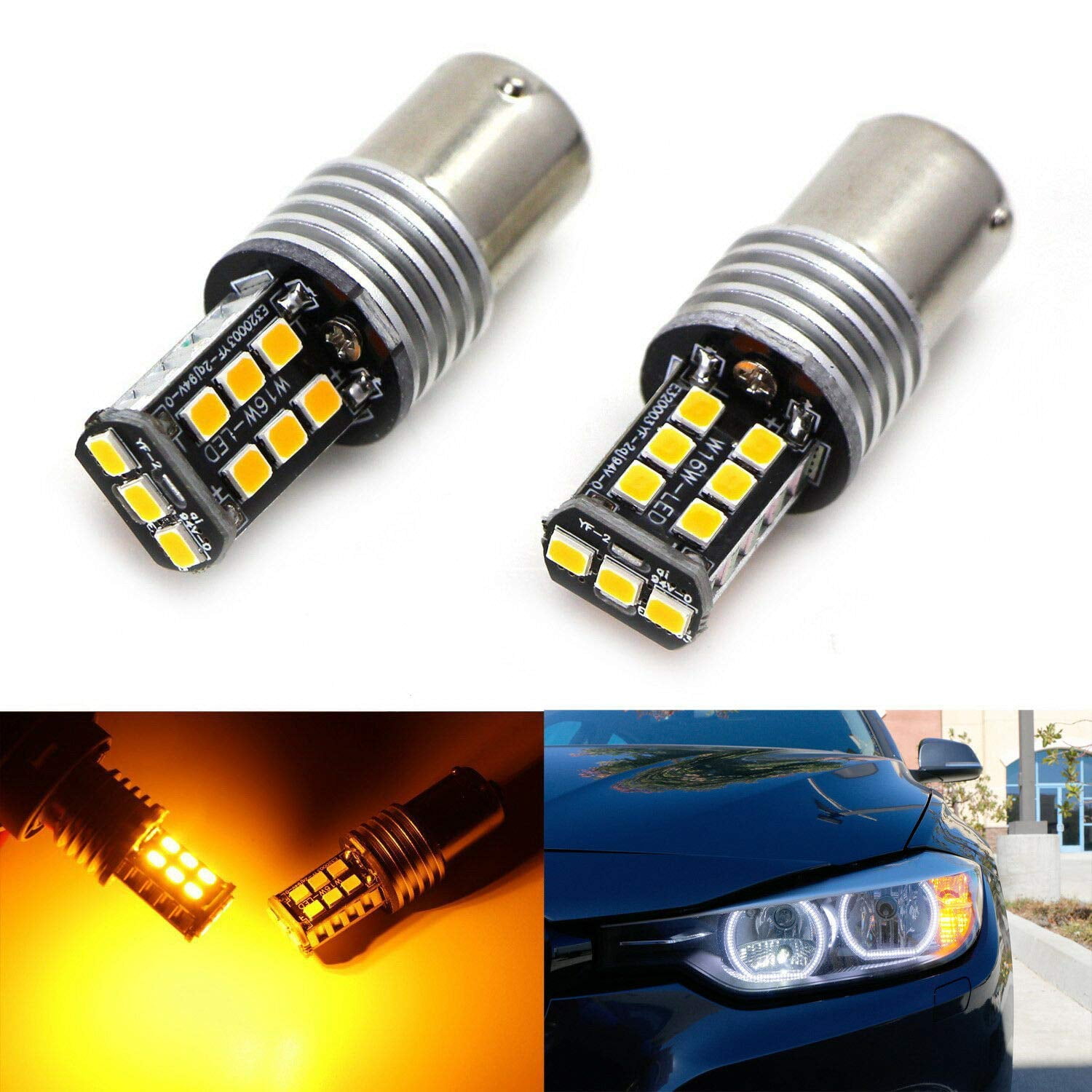 iJDMTOY (2) Amber CAN-bus Error Free 7507 PY21W LED Bulbs Compatible ...