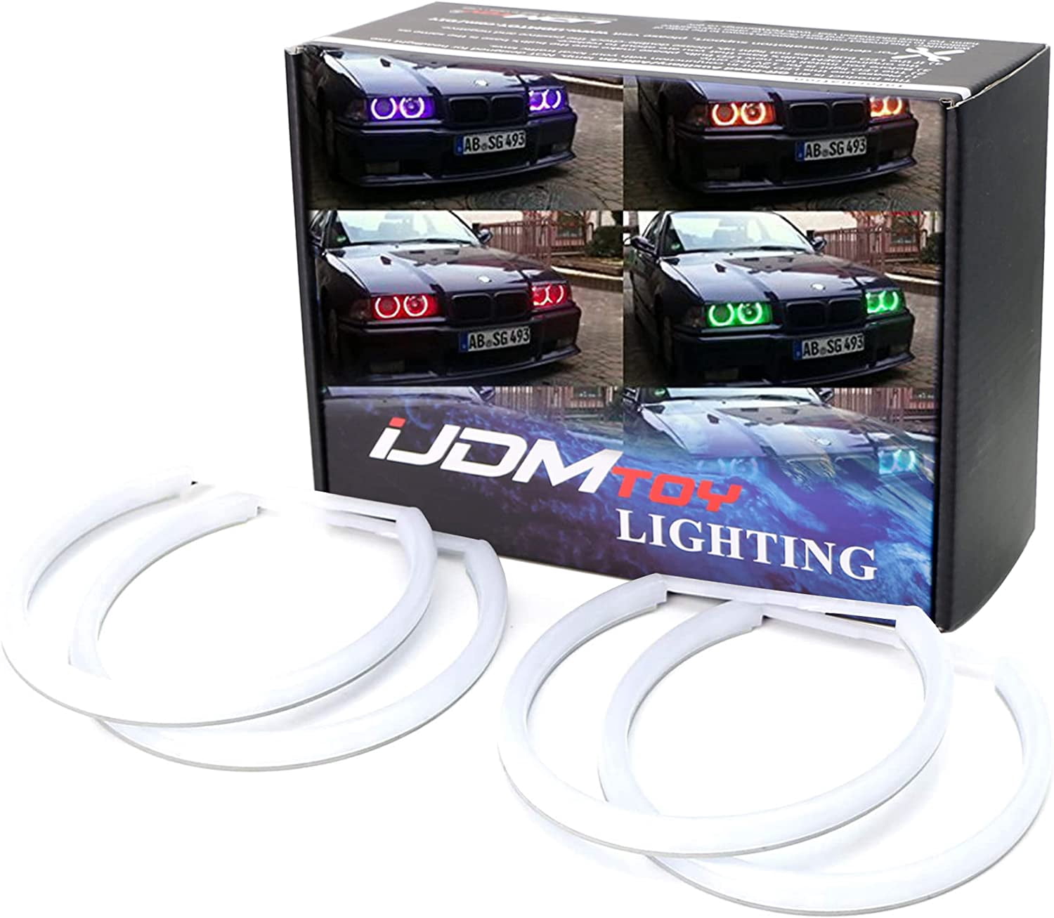 iJDMTOY 4pc Set 7-Color RGB LED Angel Eye Halo Rings w/Adjustable ...