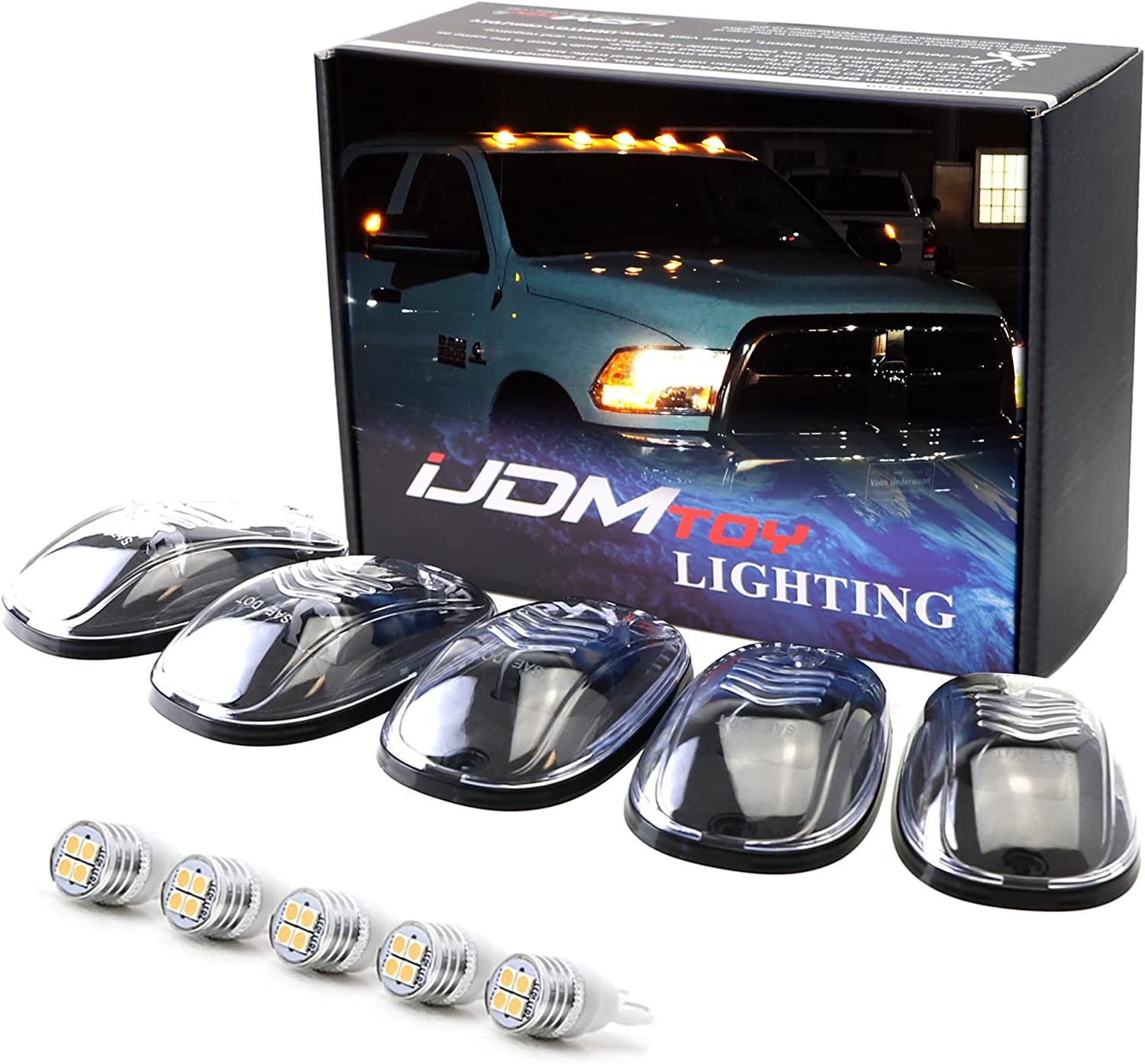 iJDMTOY Clear Lens Amber Full LED Cab Roof Marker Light Assembly Kit ...
