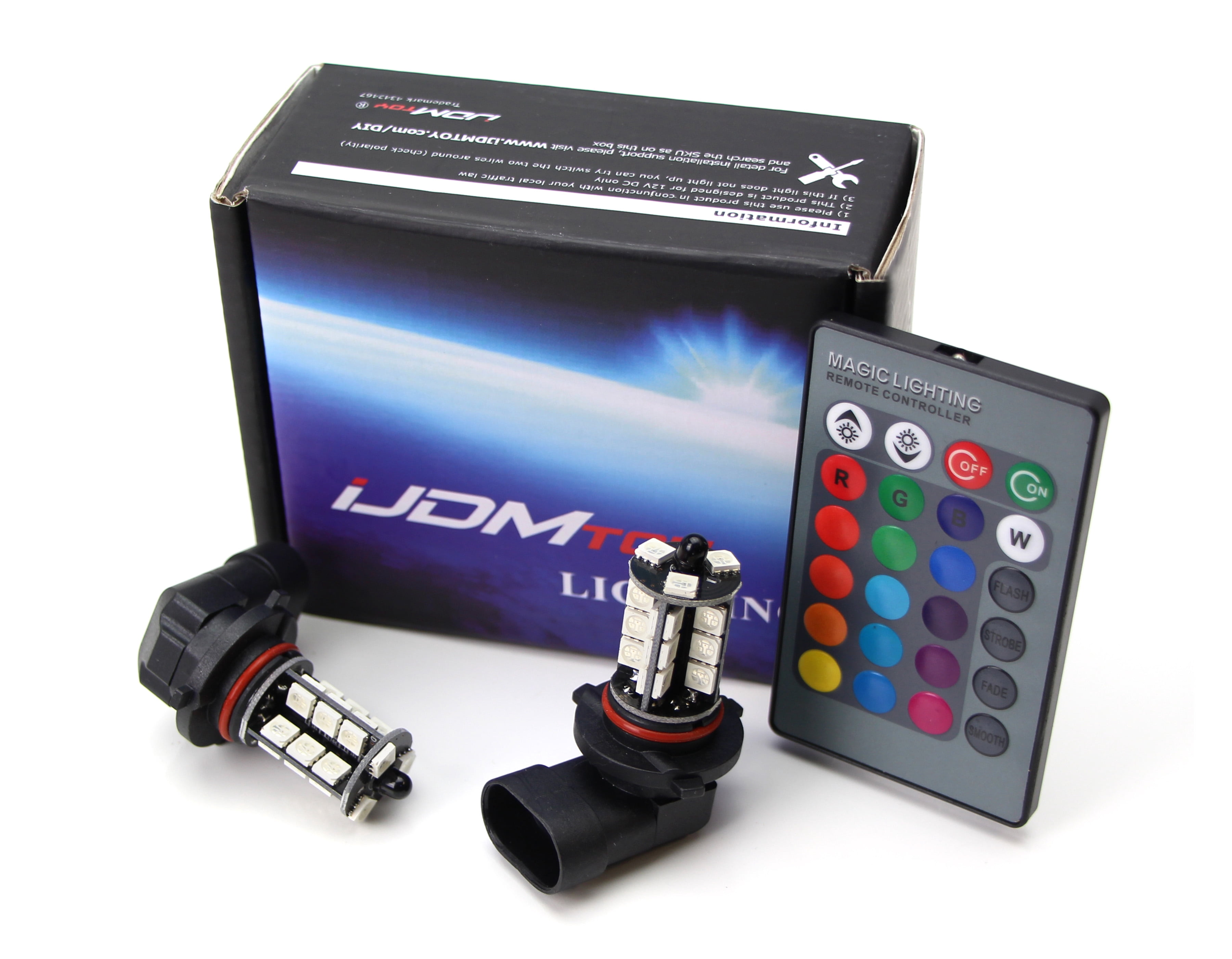 iJDMTOY 27-SMD Multi-Color RGB H11/H8 LED Replacement Bulbs w/Remote ...