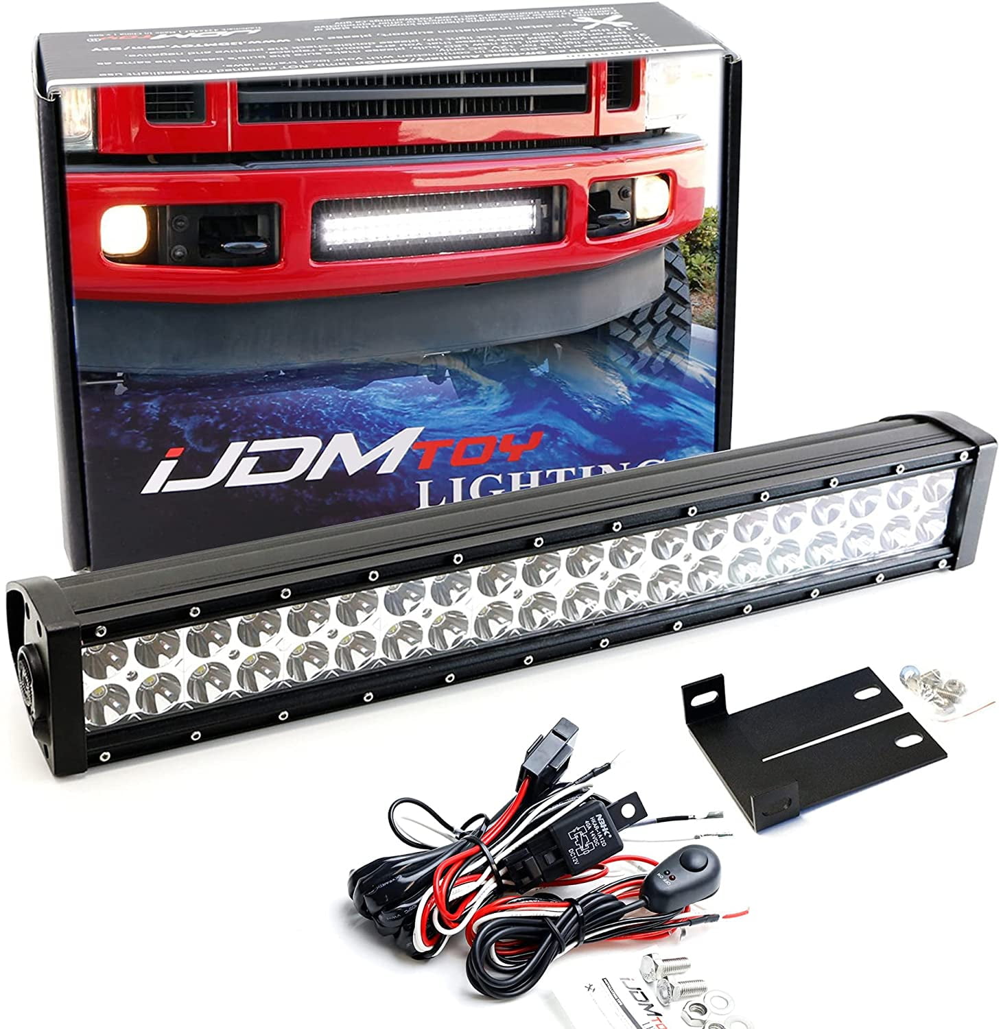 iJDMTOY Dual Color 120W 20" LED Light Bar w/ Mount Bracket/Wirings For ...