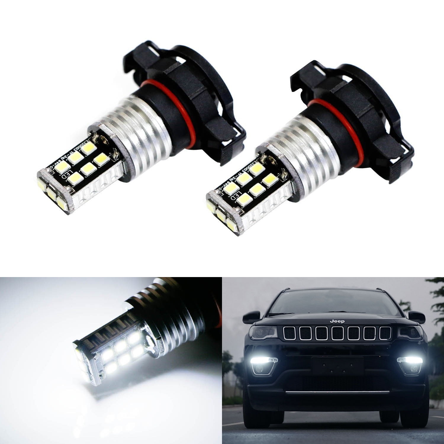 iJDMTOY Jeep Compass LED Bulbs, 15-SMD Xenon White, 5202 DRL ...