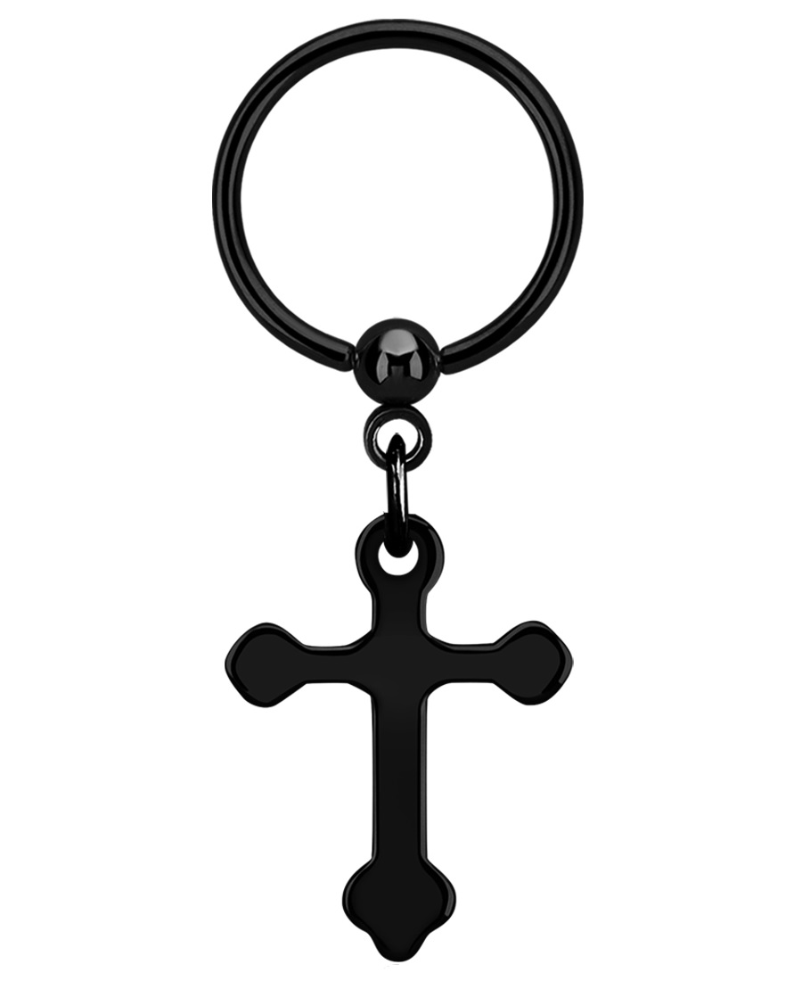iJewelry2 Black Tone Stainless Steel Dangling Budded Cross Captive ...