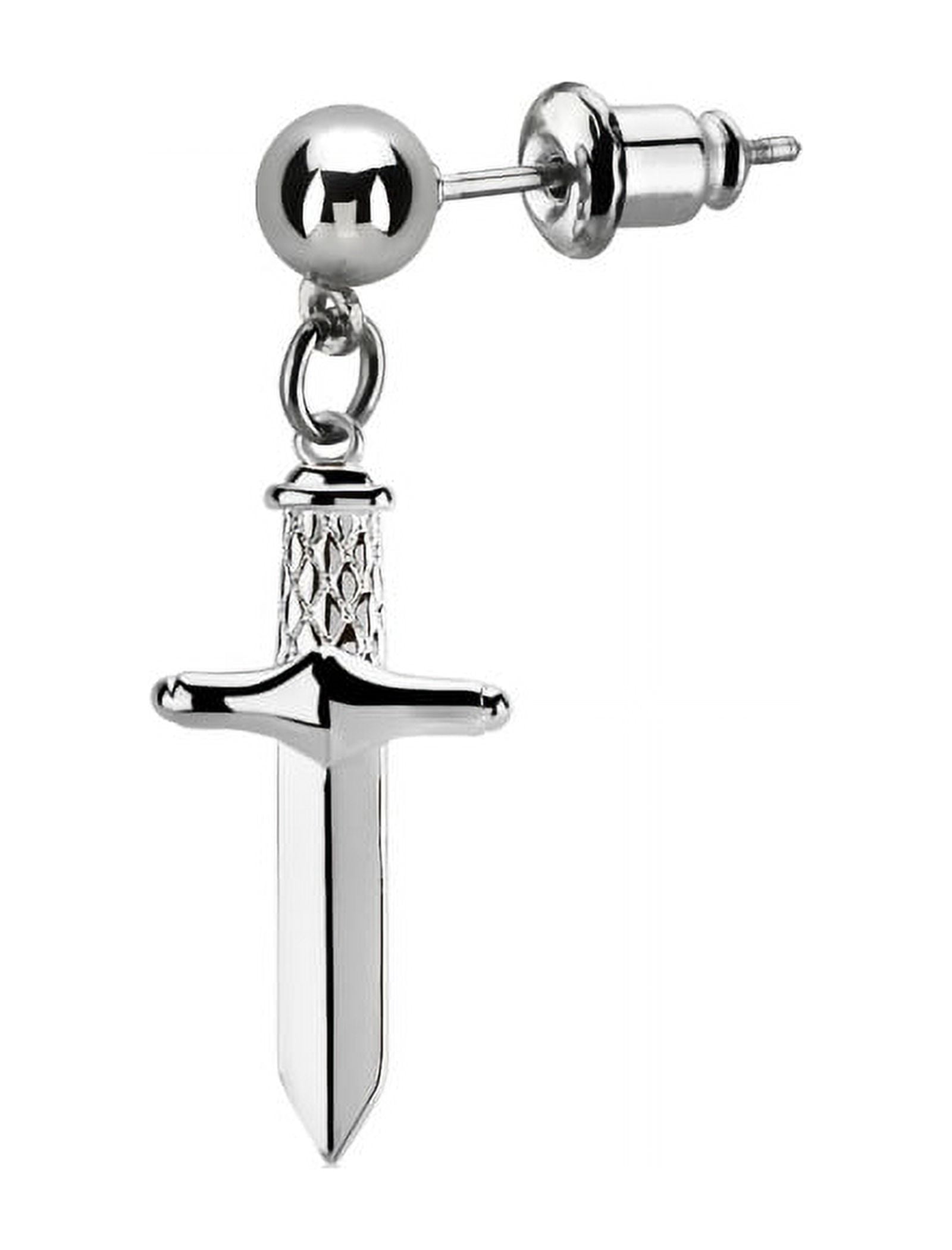 iJewelry2 Dangle Dagger Sword Silver-tone Stainless Steel Ball Stud ...