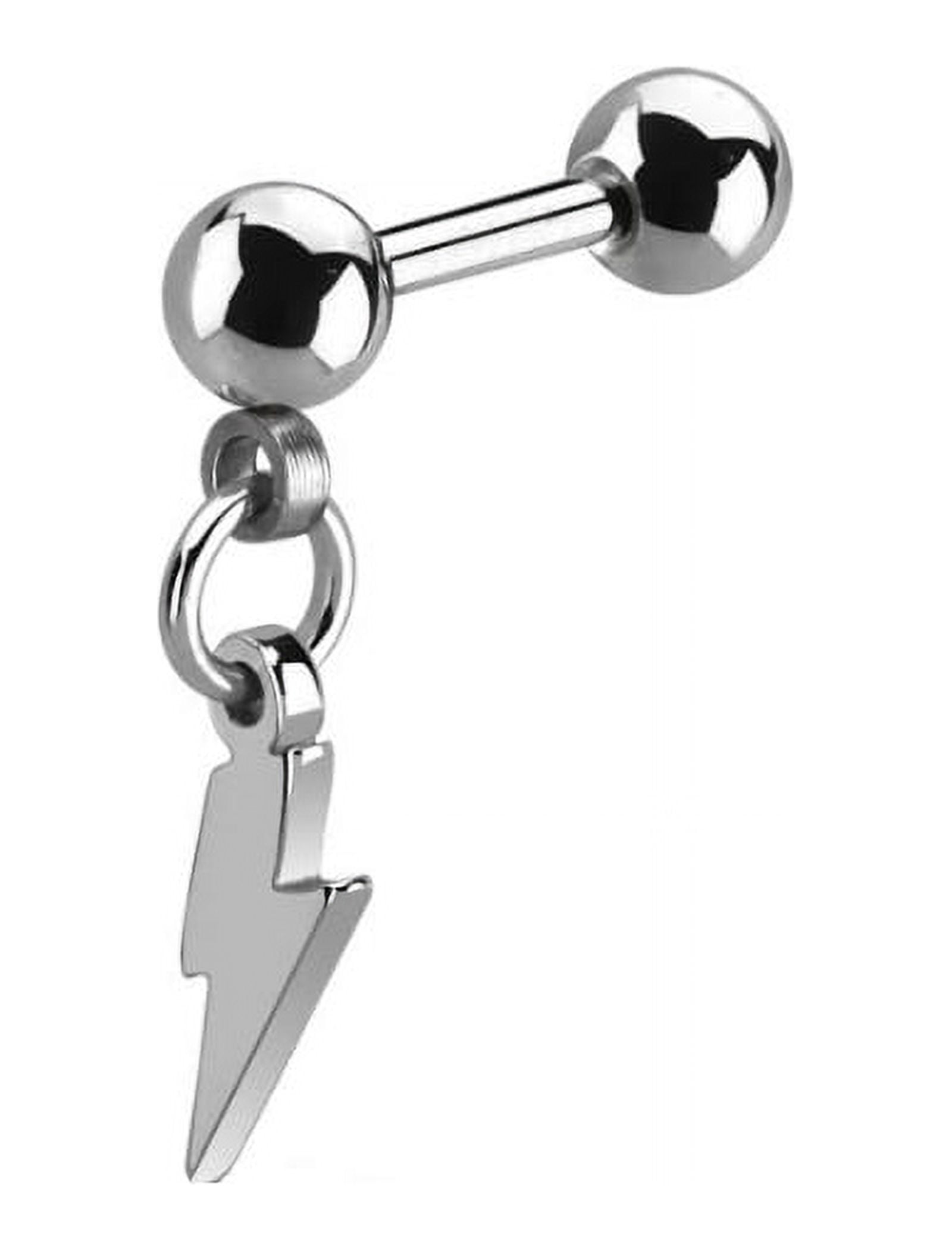 iJewelry2 Dangle Lightning Bolt Silver-Tone Stainless Steel Screw Ear ...