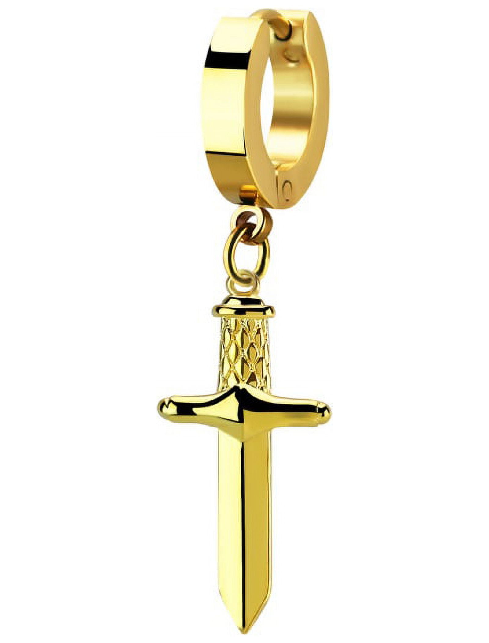 iJewelry2 Dangling Dagger Sword Gold-tone Stainless Steel Huggie Hoop ...