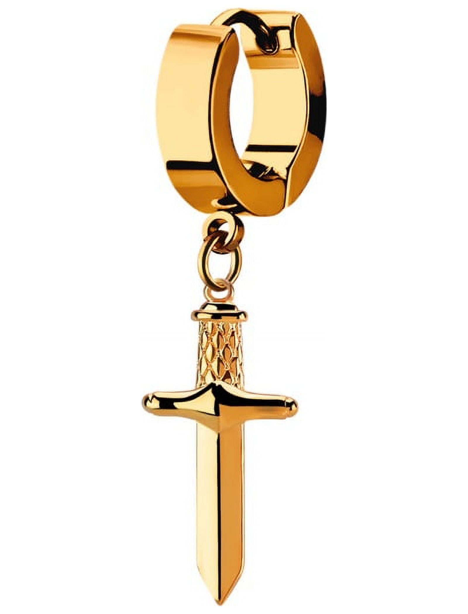 iJewelry2 Dangling Dagger Sword Rose-tone Stainless Steel Huggie Hoop Helix Earring Piercing ...