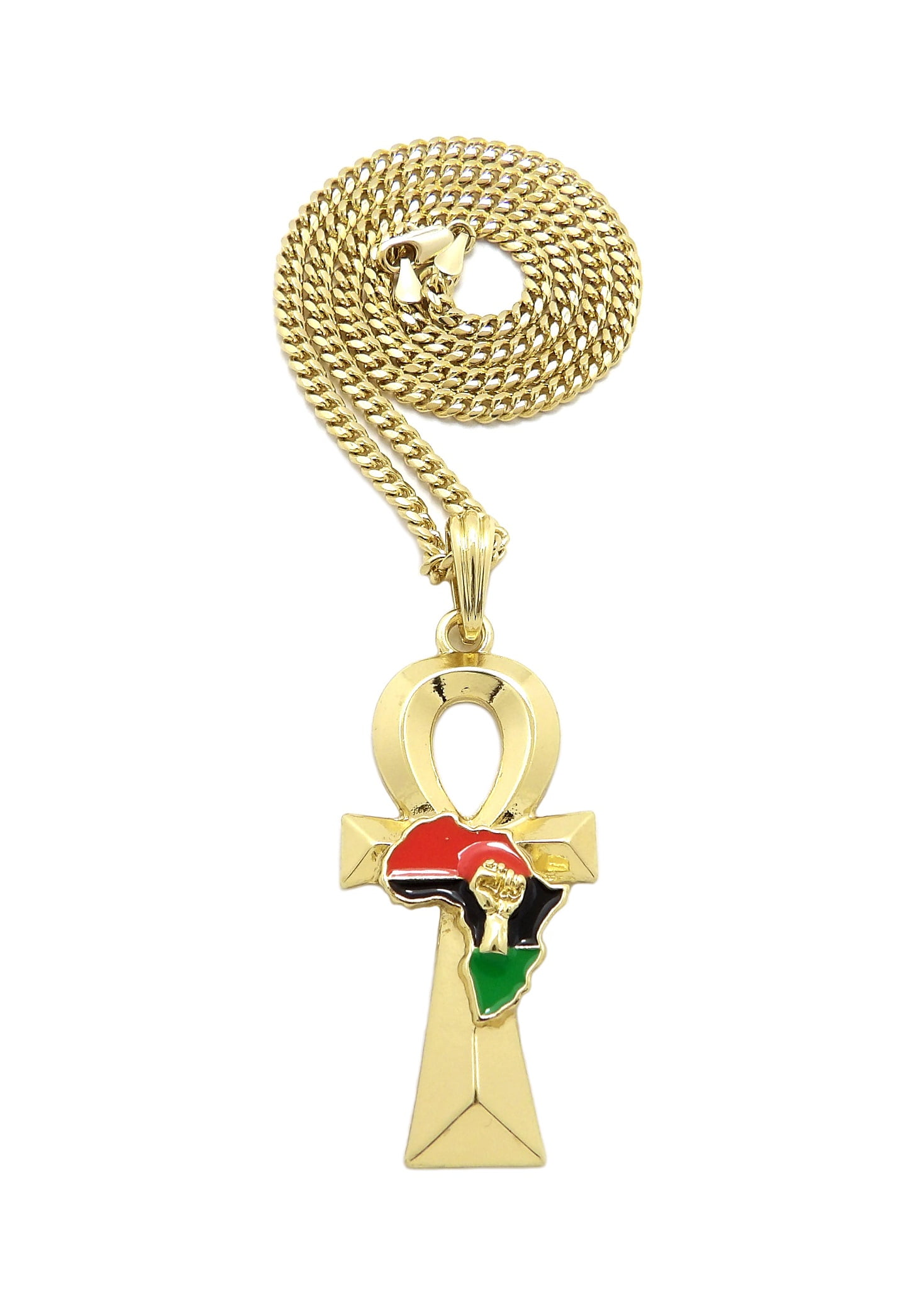 iJewelry2 Gold Tone ANKH Cross with Afro-Flag Colored Africa Continent ...