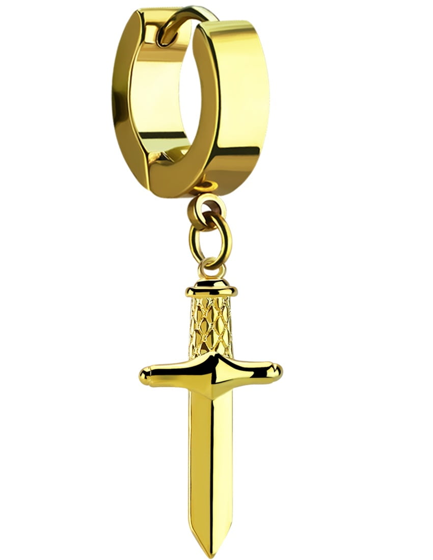 iJewelry2 Gold-tone Stainless Steel Dangle Sword Dagger Large Huggie Hoop Earring - Walmart.com