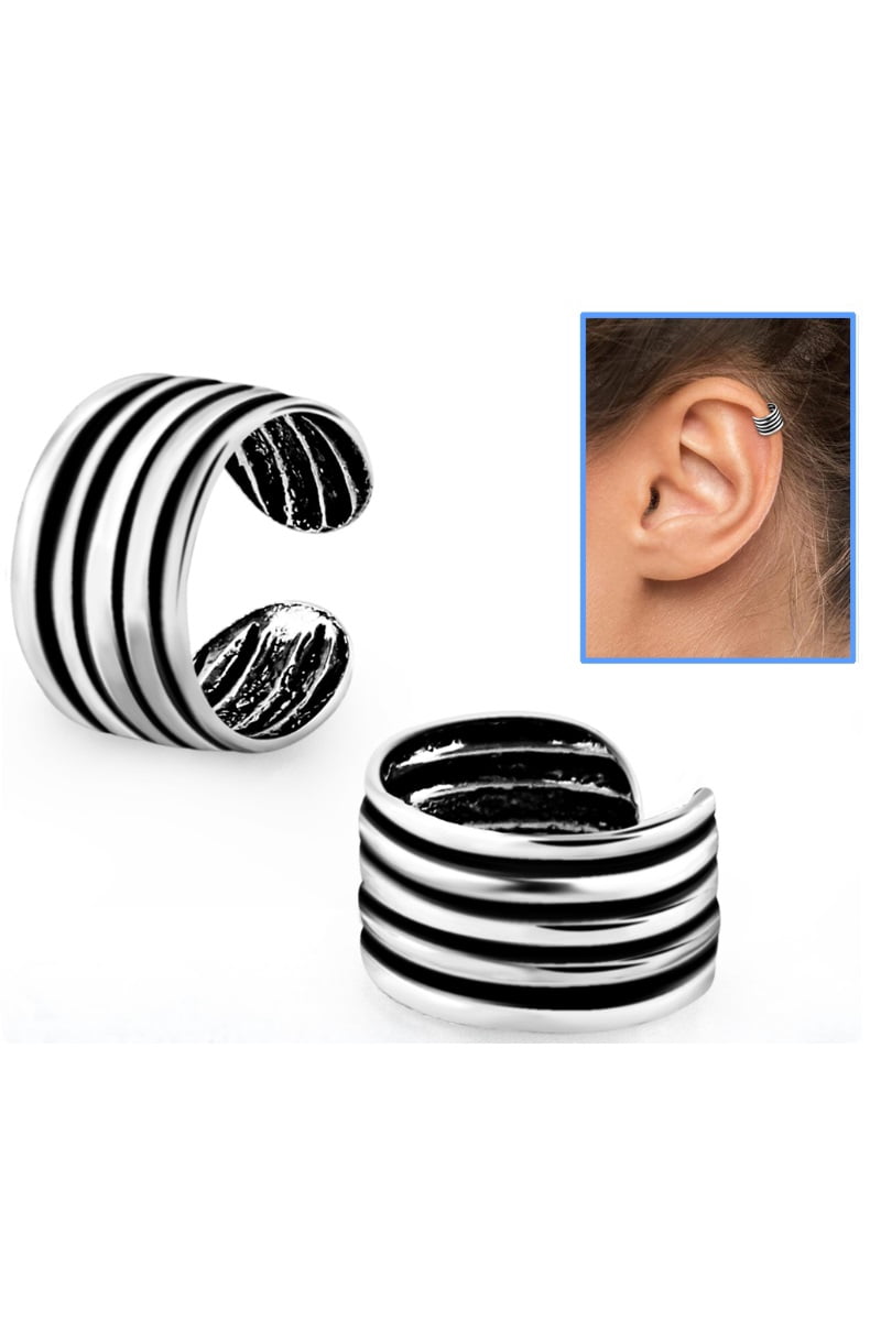 iJewelry2 Multi Rings Design Sterling Silver Helix Ear Cuff Clip-on ...
