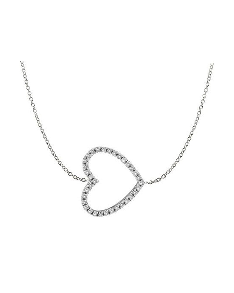 iJewelry2 Sideways Open Heart Clear CZ Pendant Sterling Silver Chain ...
